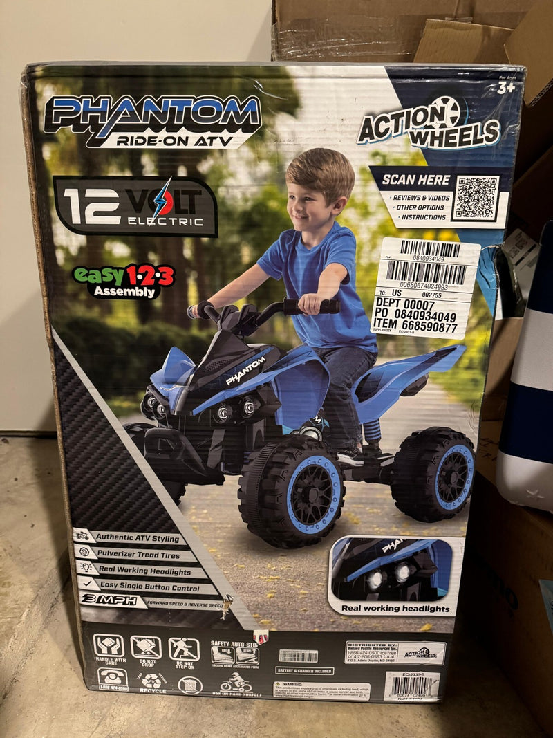 12 Volt Blue Phantom ATV Action Wheels Branded Battery Powered Rideon ...