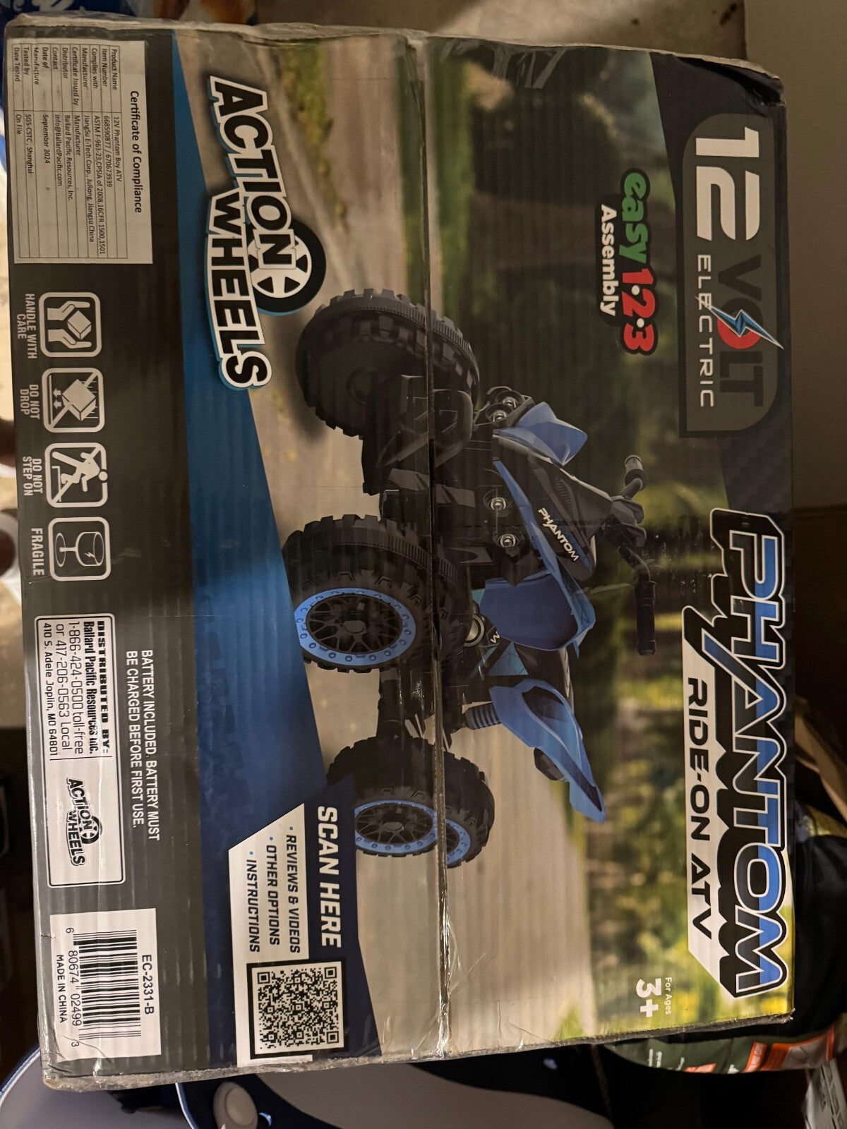 12 Volt Blue Phantom ATV Action Wheels Branded Battery Powered Rideon ...