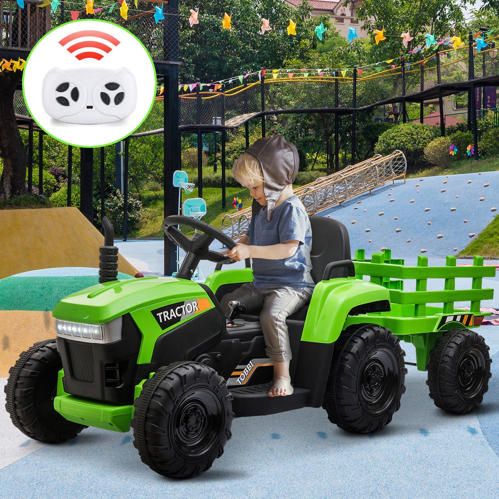 12V Electric Kids Ride On Tractor Battery Powered Toy w/ Trailer ...
