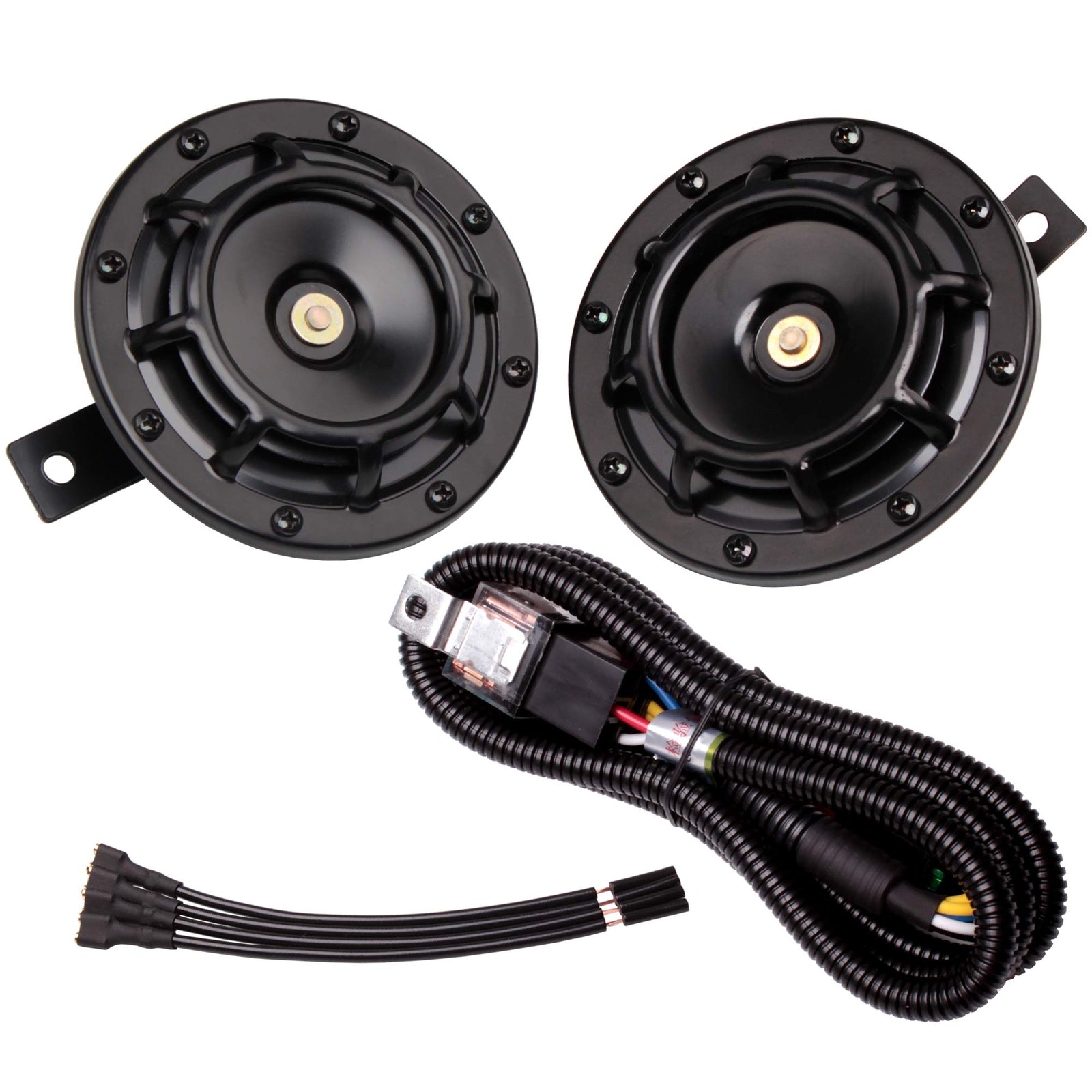 12v Loud High Low Tone Metal Twin Car Horns Kit with Relay Wire Harness