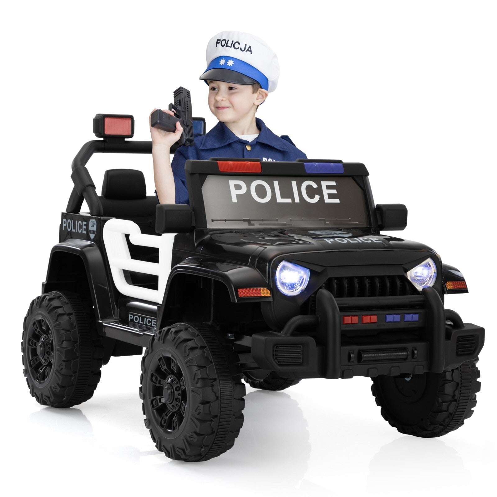12V Police Car Ride-on Truck Battery Powered Police Jeep Cop Cars with ...