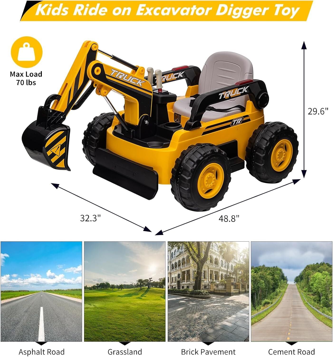 12V Ride on Excavator Motor Arm Electric Construction Vehicle Digger ...