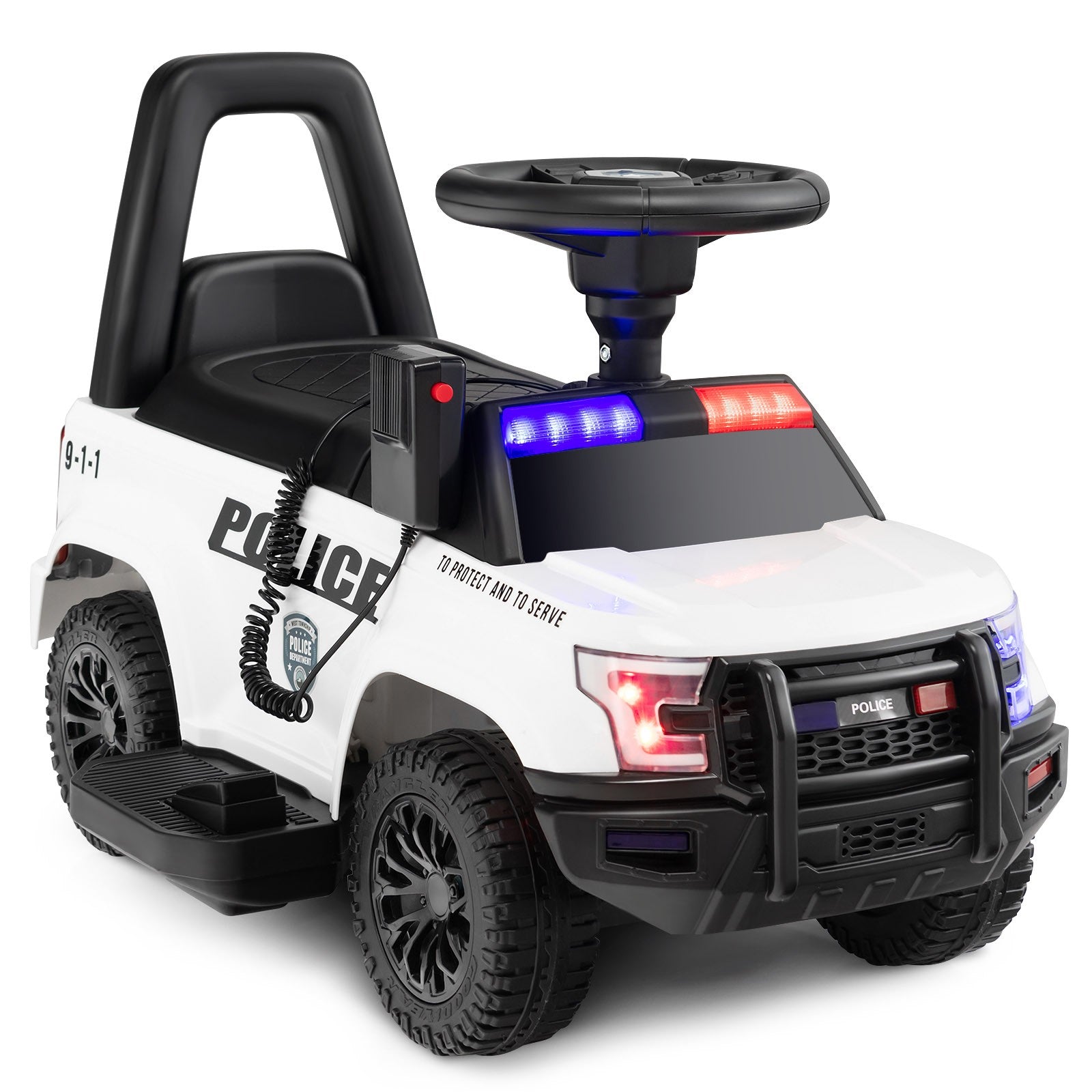 2-in-1 6V Kids Ride On Police Car Toddler Push Car w/ Megaphone & Siren ...