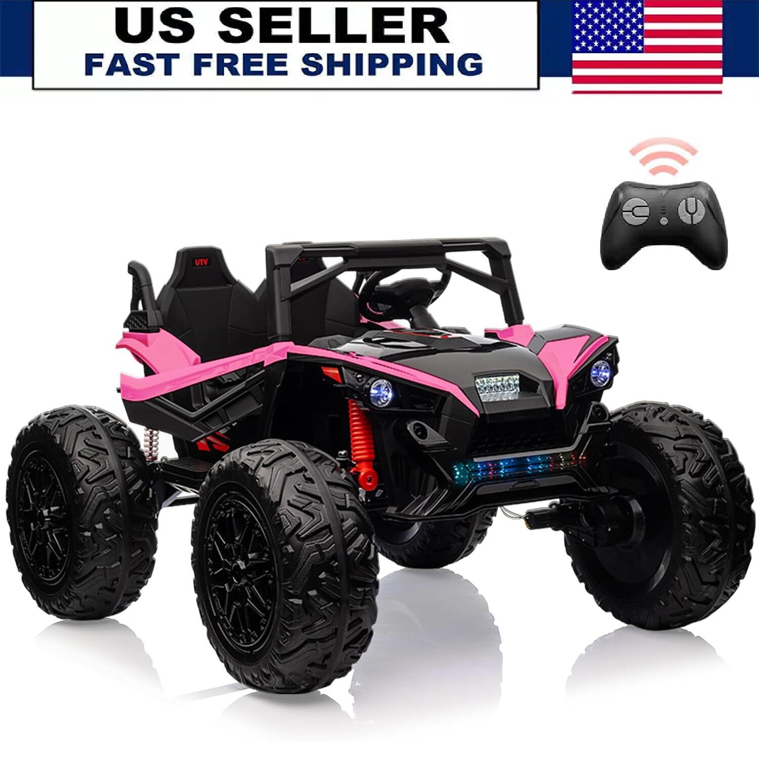 24V Ride On UTV Car for Kids 3-8, 2 Seater Electric Vehicle Toy LED ...
