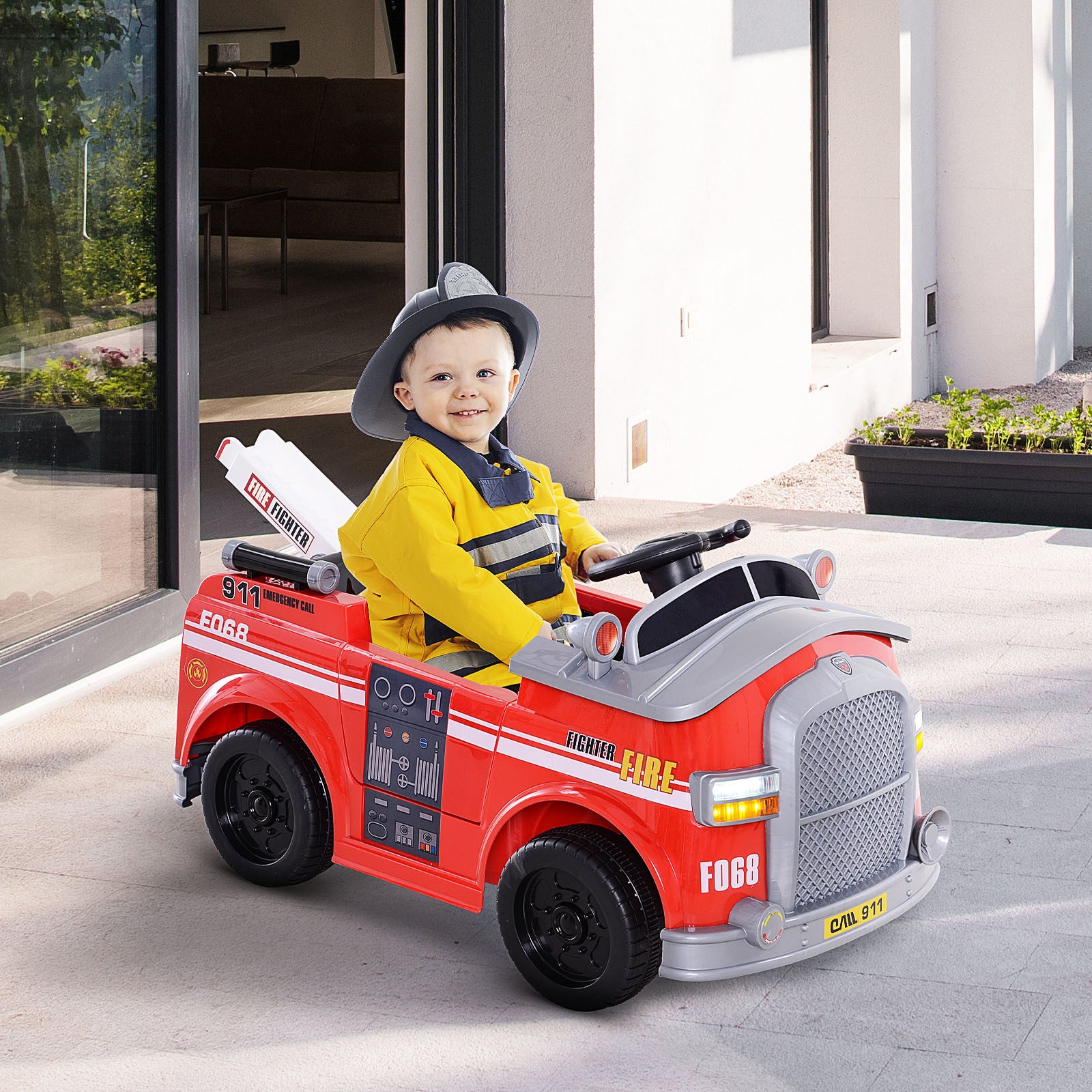 6V Electric Ride-On Fire Truck Vehicle for Kids with Remote Control