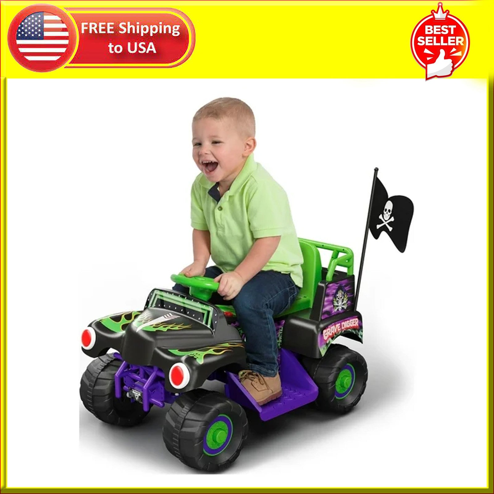 6V Grave Digger Ride on Car Monster Truck Monster Jam Graphics for Boys ...