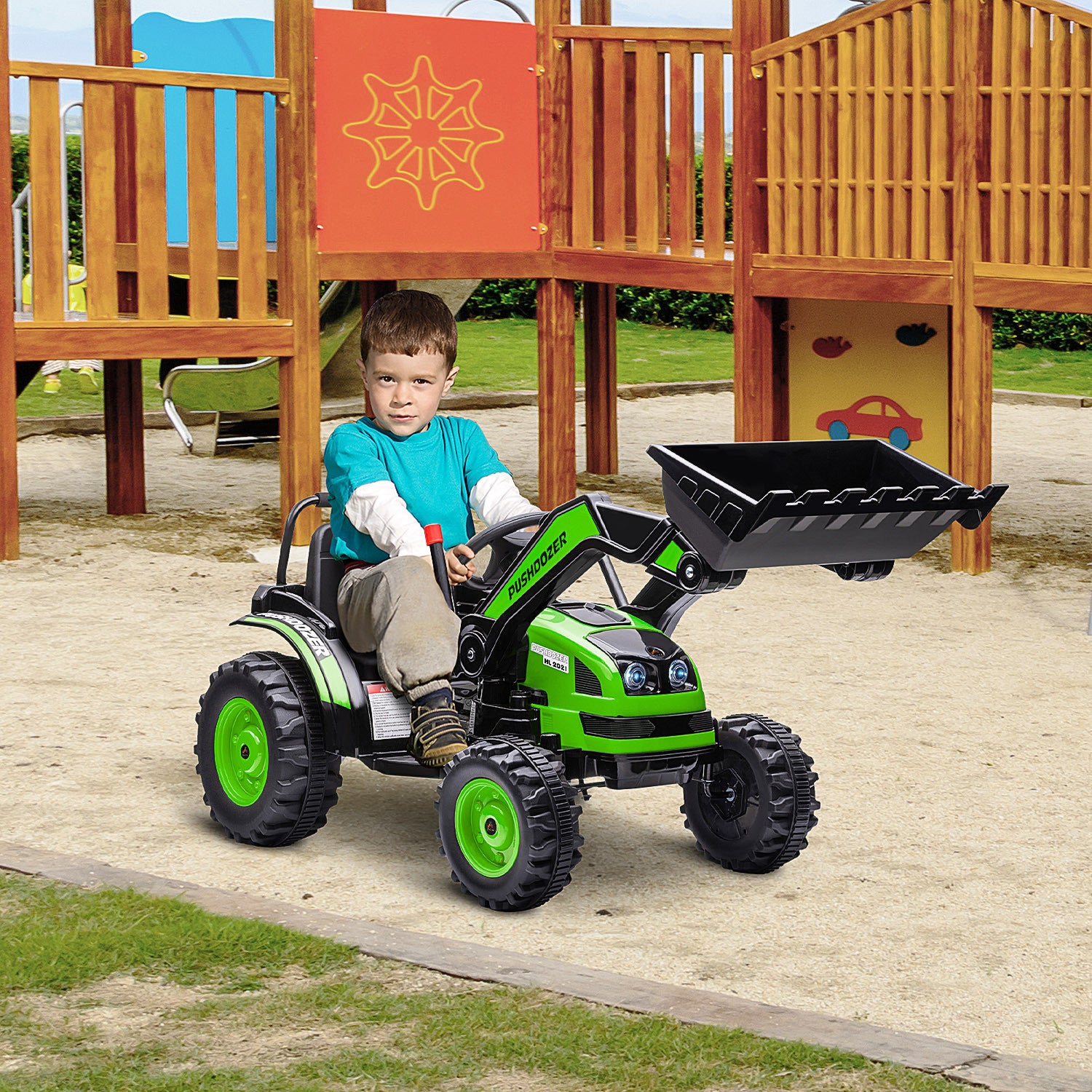 6V Kids Electric Construction Vehicle with Adjustable Bucket, Green