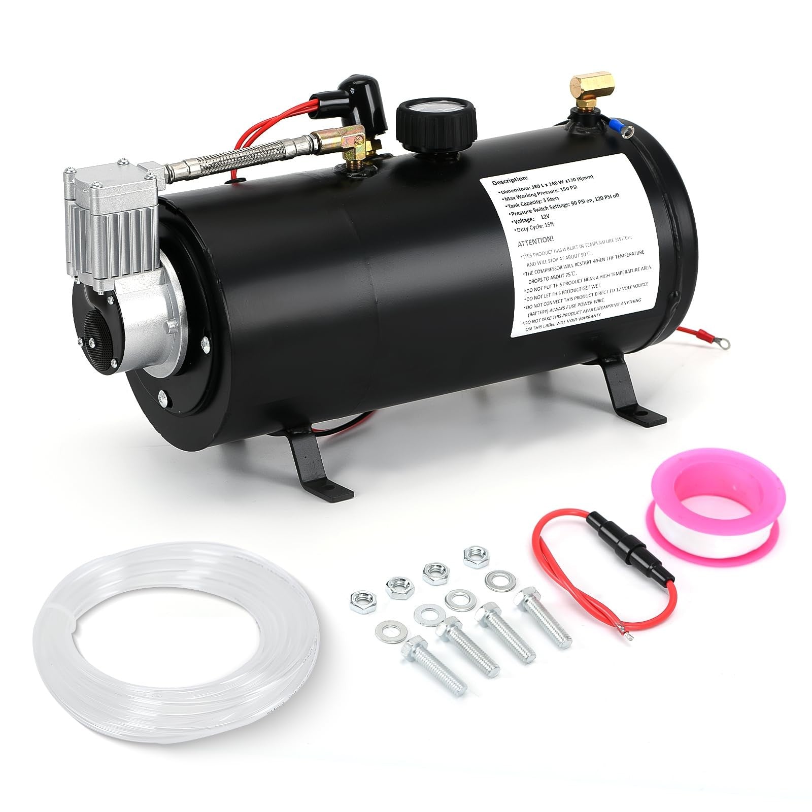12V 150 PSI Air Compressor Pump with 3-Liter 0.8 Gallon Tank for Trail