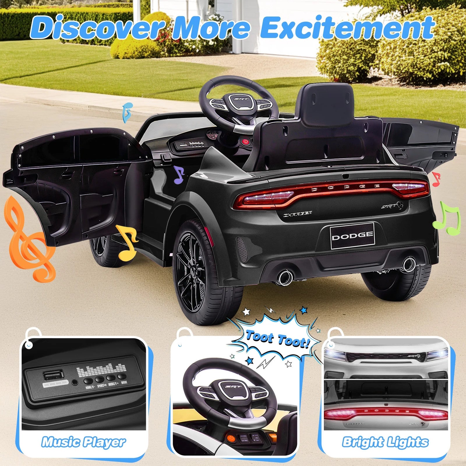 12V Licensed Dodge Charger SRT Hellcat Electric Ride-On Car for Kids