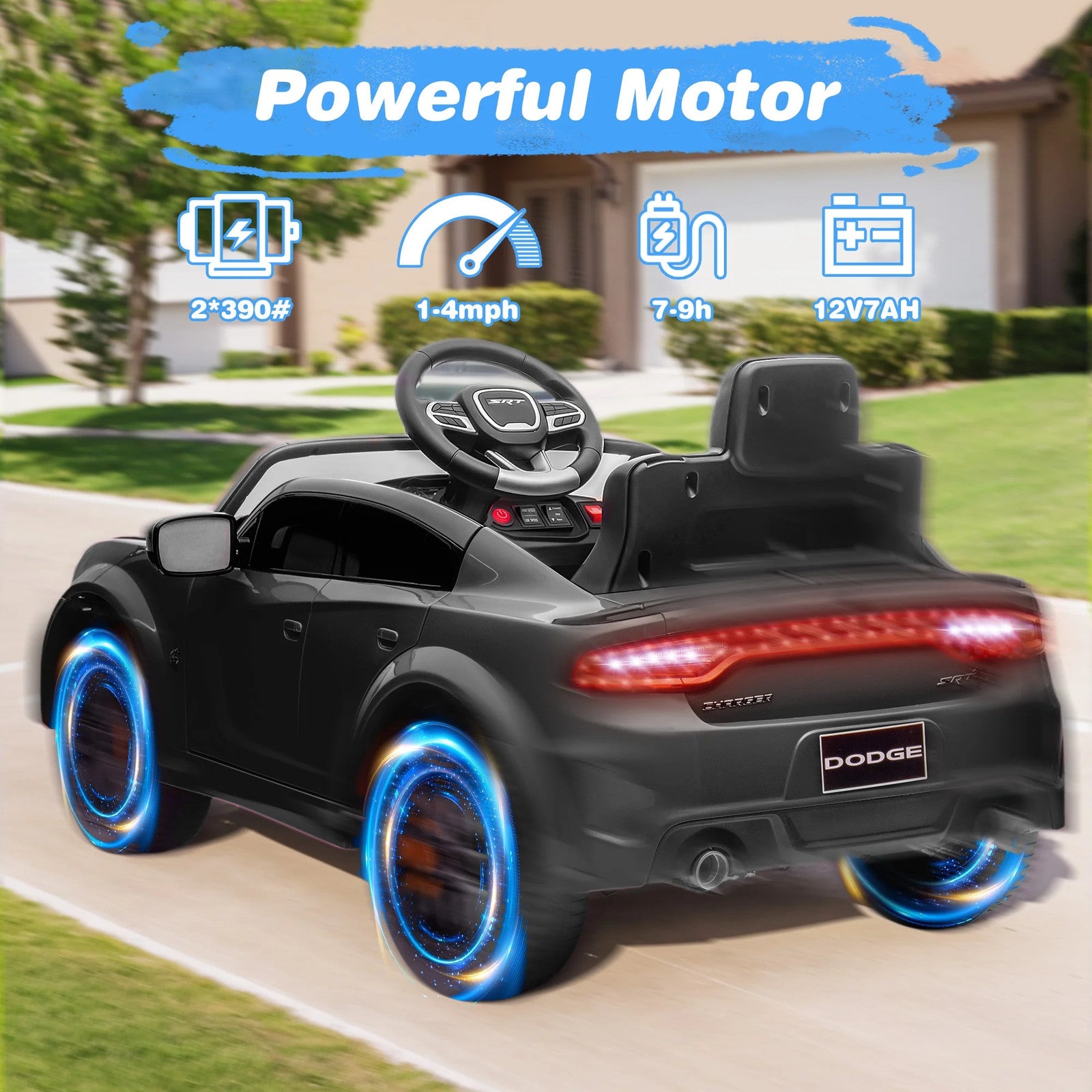 12V Licensed Dodge Charger SRT Hellcat Electric Ride-On Car for Kids
