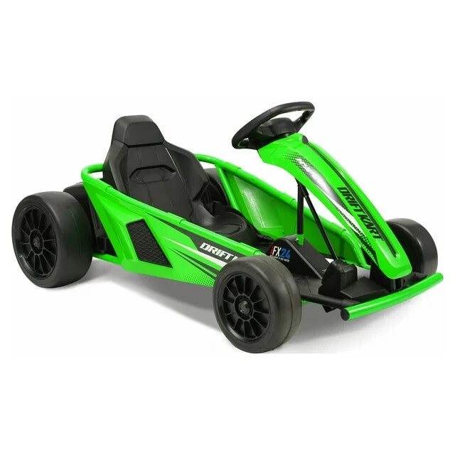 24V Battery-Powered Drift Go-Kart Ride-On Vehicle for Ages 8+ Green