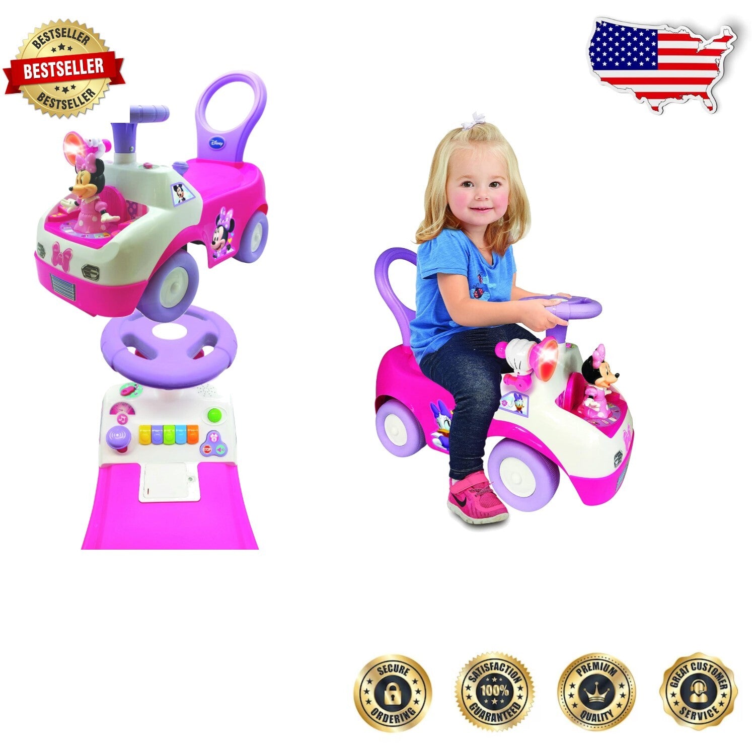 Durable Minnie Mouse Ride-On Toy with Interactive Lights and Sounds fo