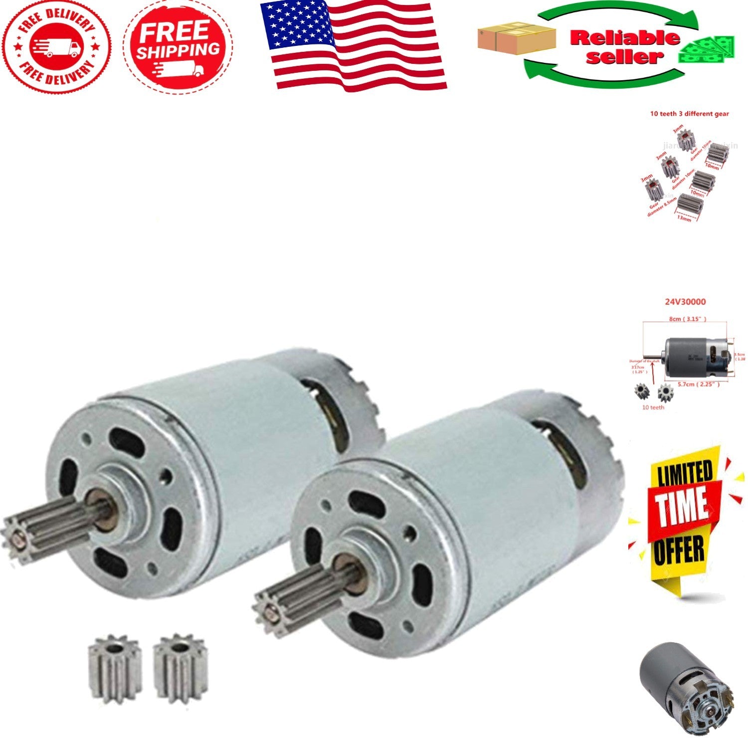 24V 30000RPM Electric Motor Set for Ride-On Car Toys Easy DIY Upgrade