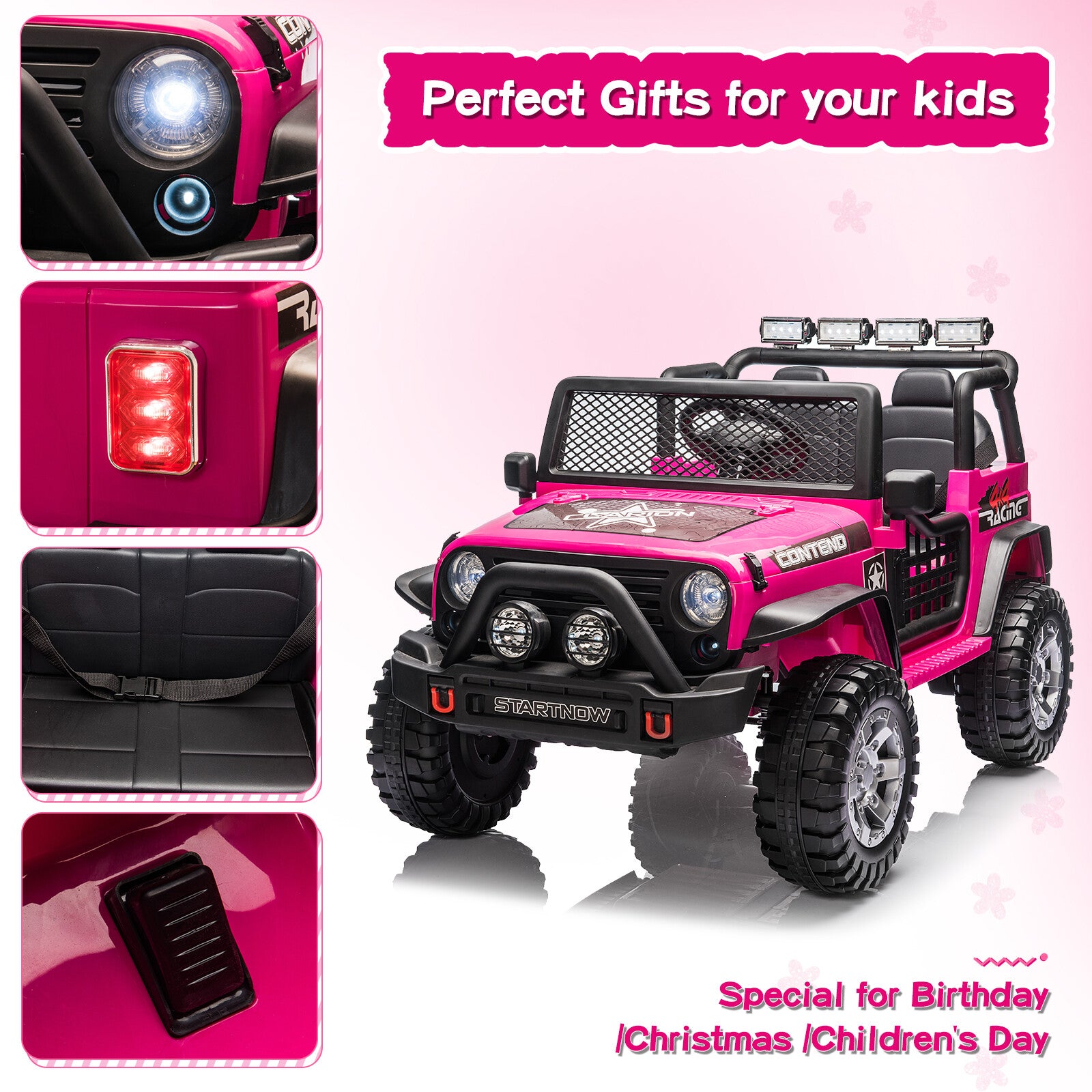 12V Electric 2-Seater Kids Ride-On Jeep Toy Car with Bluetooth, USB, a