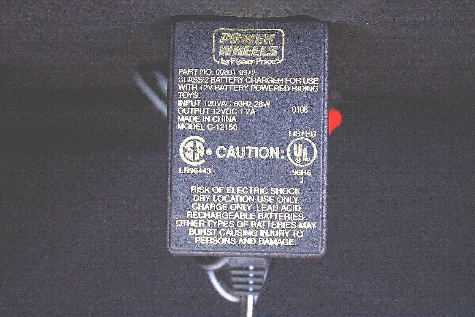 Genuine Power Wheels 12V AC/DC Battery Charger Adapter 00801-0972