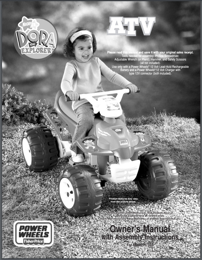 Power Wheels Owner Manual H7332-0920 for Dora ATV Model H7332
