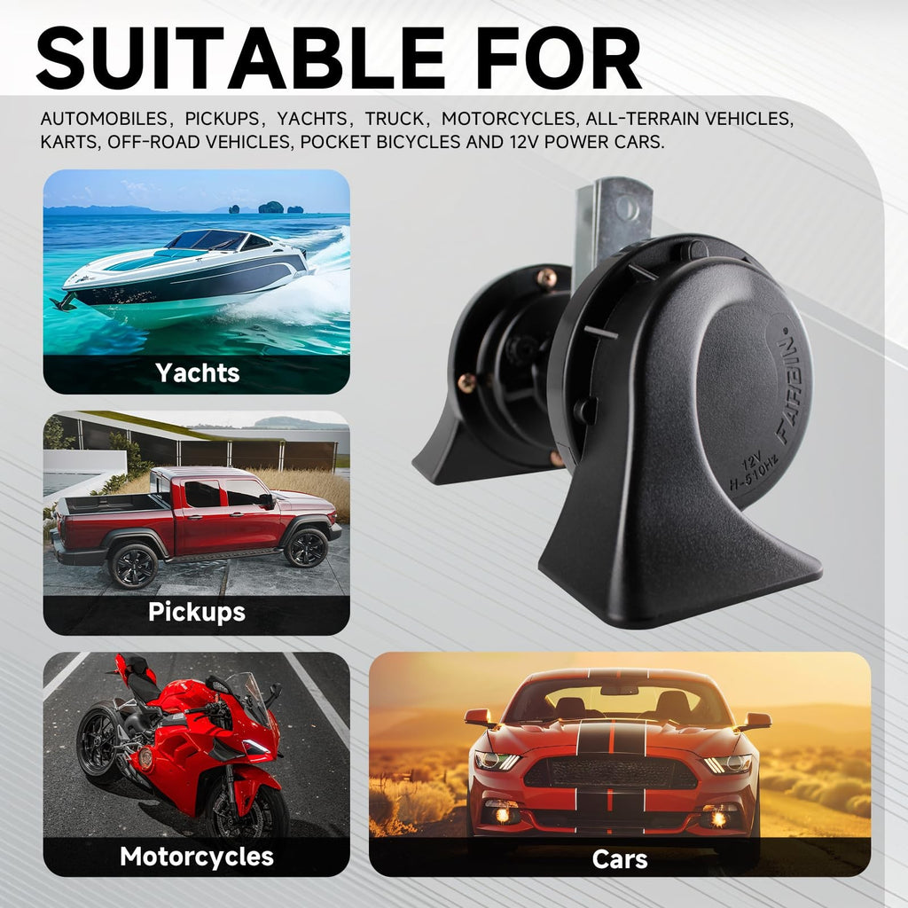 12V Car Electric Snail Horn Dual Tone Loud Waterproof Auto Horn