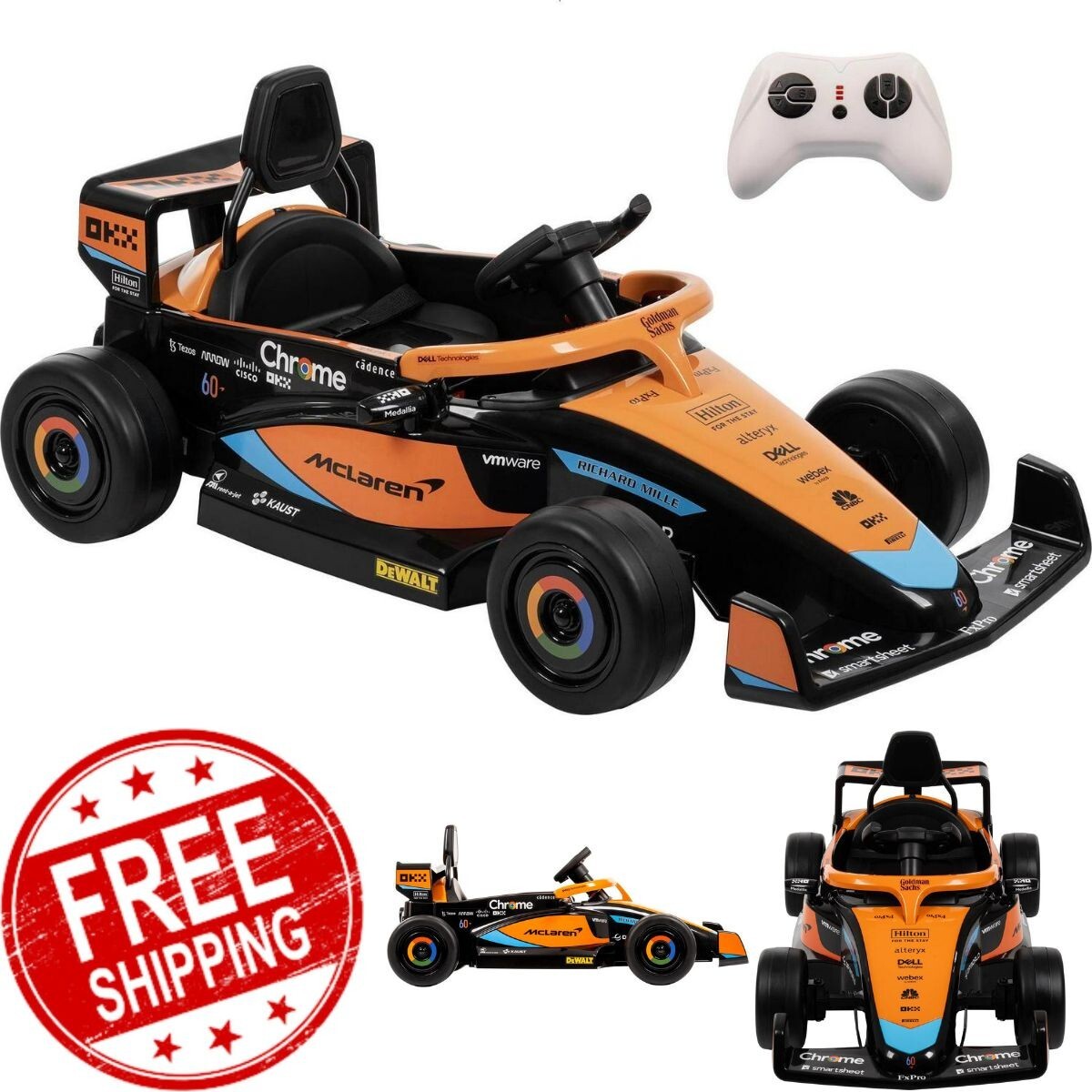 12V Battery-Powered McLaren F1 Race Car Ride-On Toy with Remote Contro
