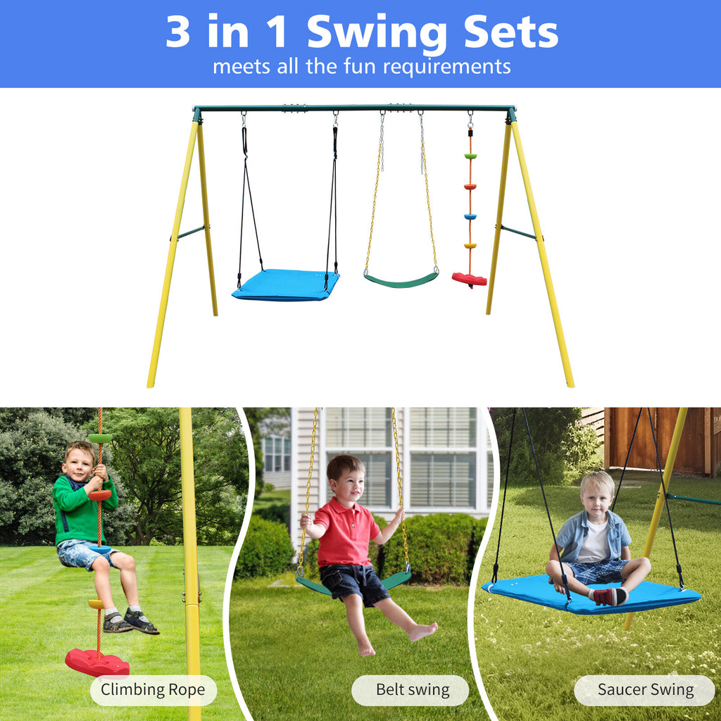 Indoor & Outdoor Metal Swing Set with Safety Belt for Backyard Play