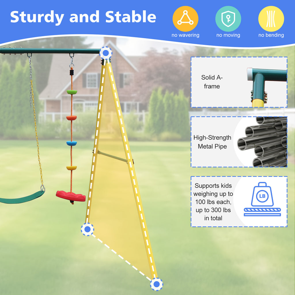 Indoor & Outdoor Metal Swing Set with Safety Belt for Backyard Play