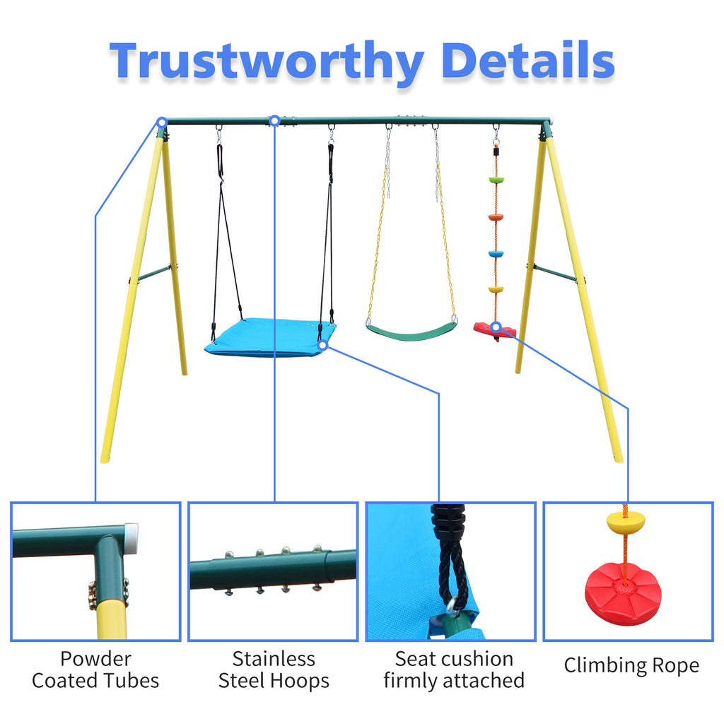 Indoor & Outdoor Metal Swing Set with Safety Belt for Backyard Play