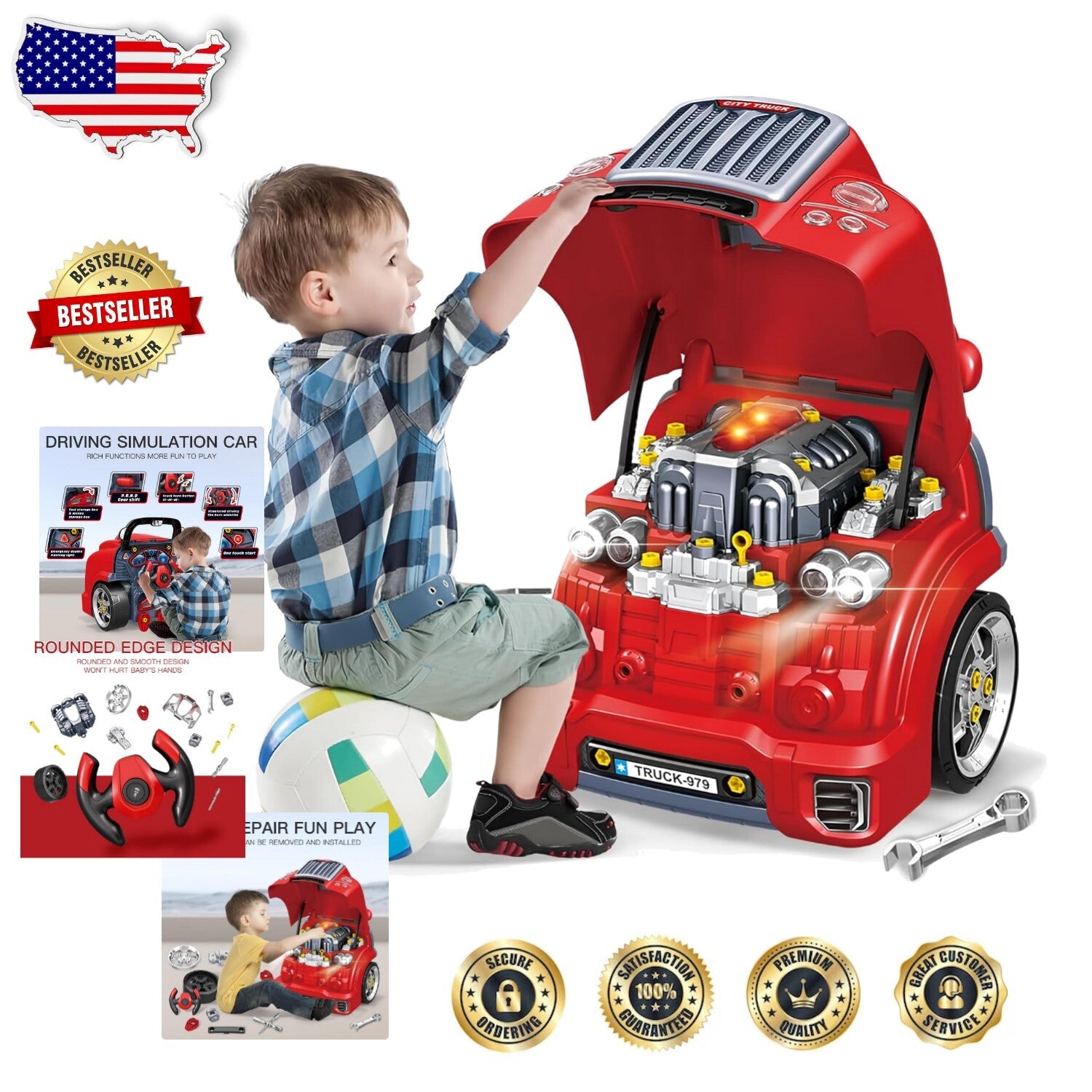 Interactive Truck Engine Toy with Real Sounds and Lights for Kids