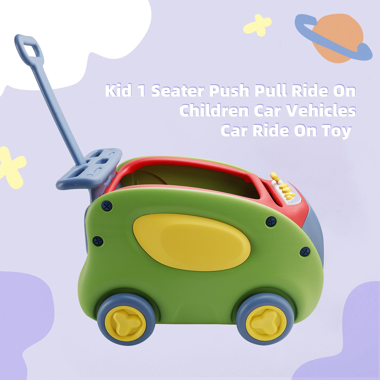 Green 1-Seater Push and Pull Ride-On Car Toy for Children
