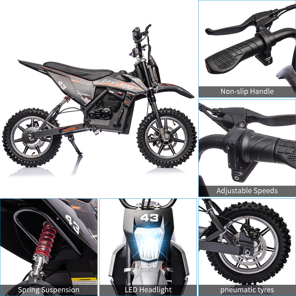 Electric Dirt Bike for Kids and Teens with 15.5 MPH Speed, LED Lights,