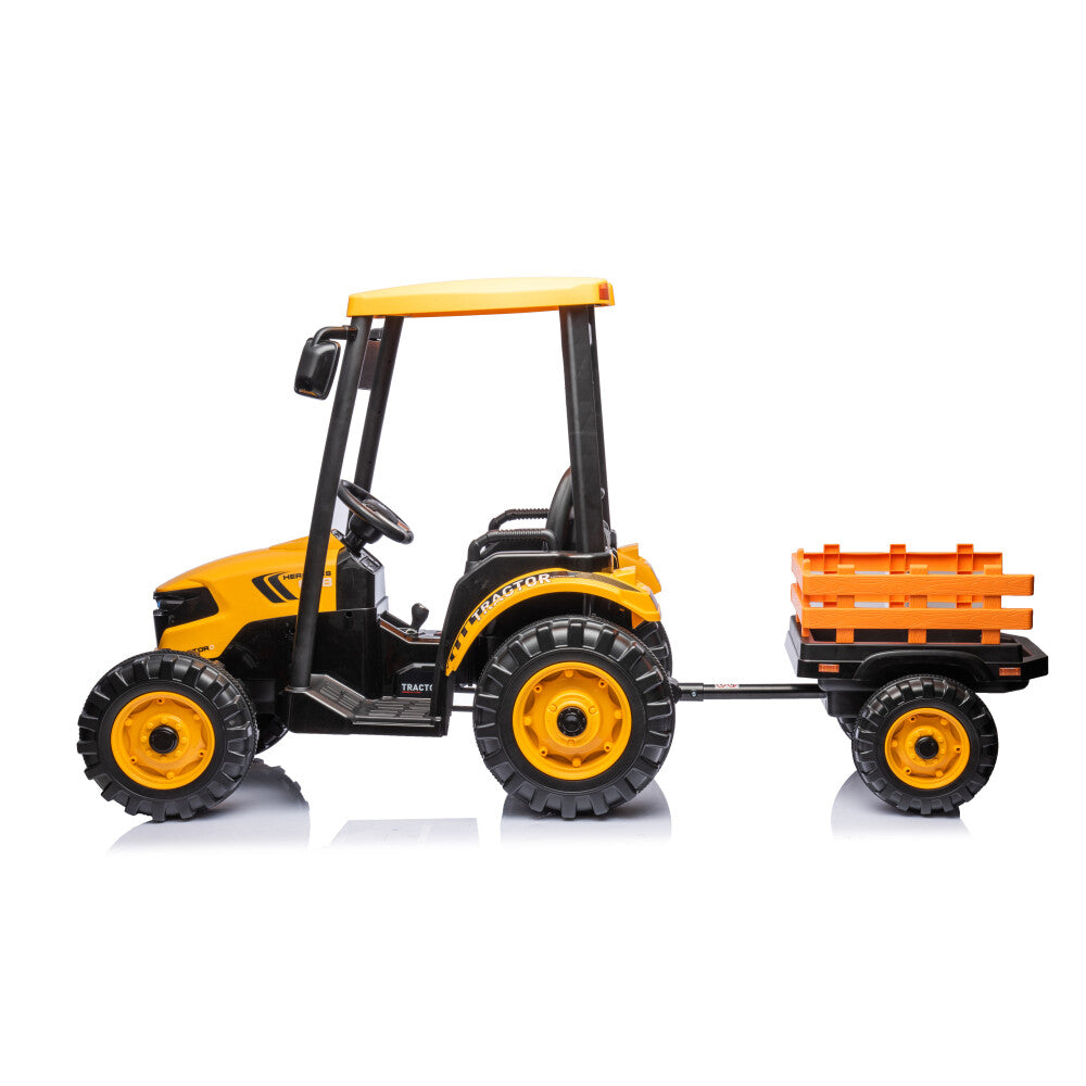 24V Kids Ride-On Tractor with Trailer, Ground Loader, Audio, and LED L