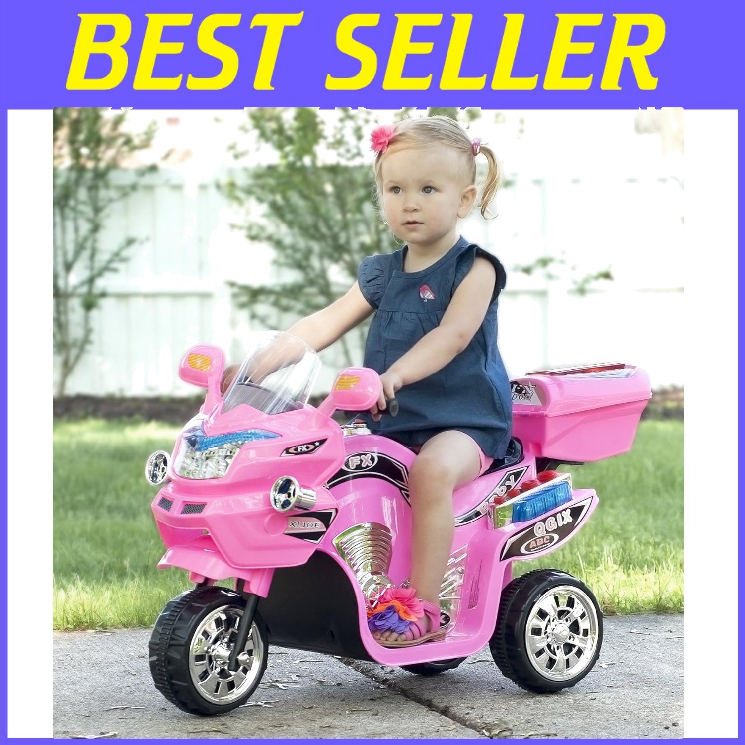 Battery-Powered Pink 3-Wheel Ride-On Motorcycle for Kids Ages 3-6, Saf