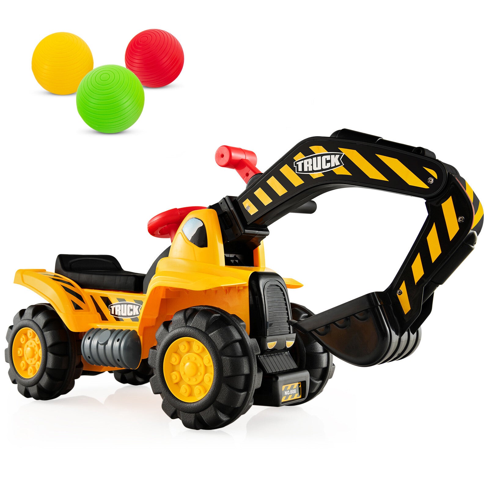 Kids 6V Electric Ride-On Excavator Toy Tractor w/Storage Space ...