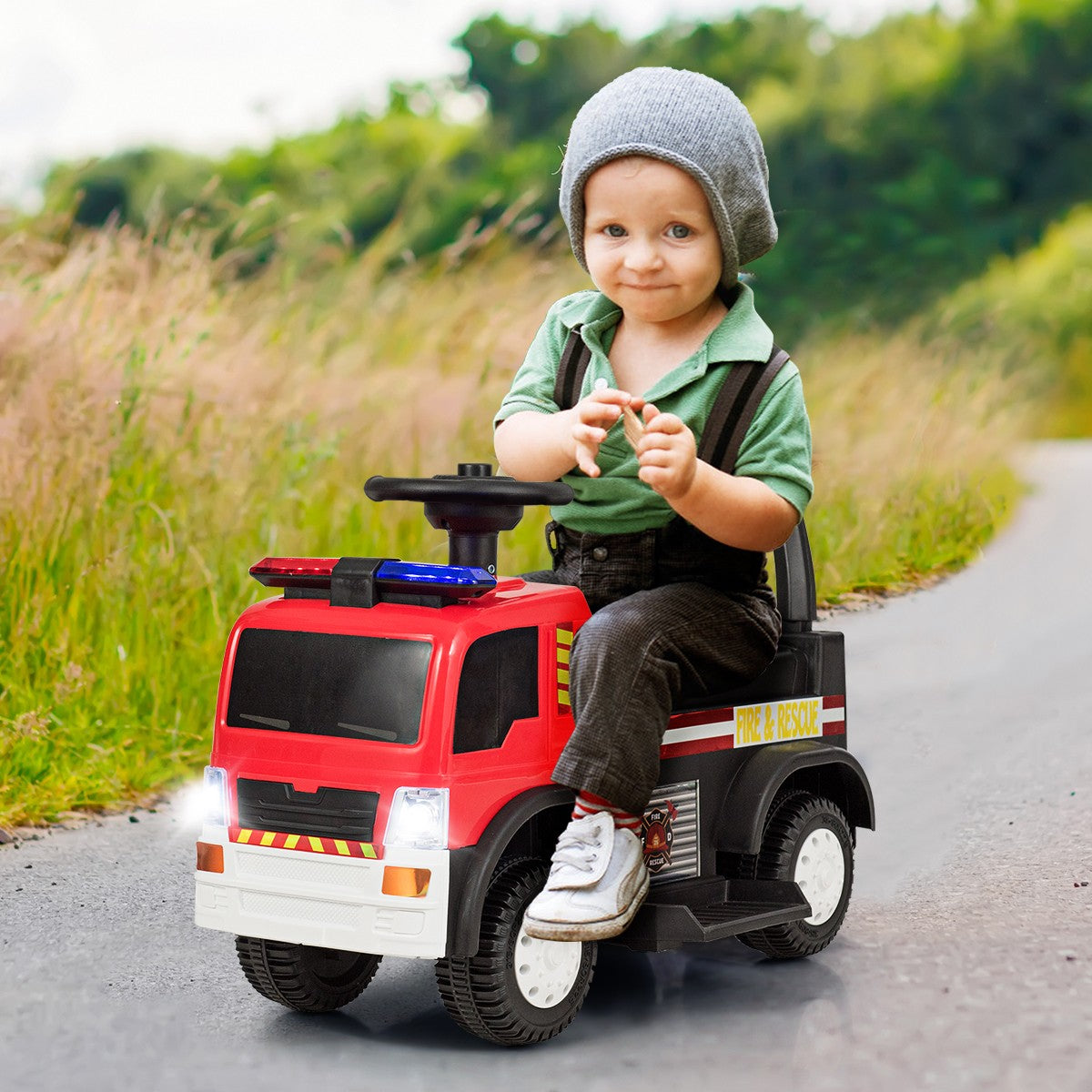 Kids 6V Ride On Fire Truck Fire Engine Battery Powered w/ Siren Lights ...