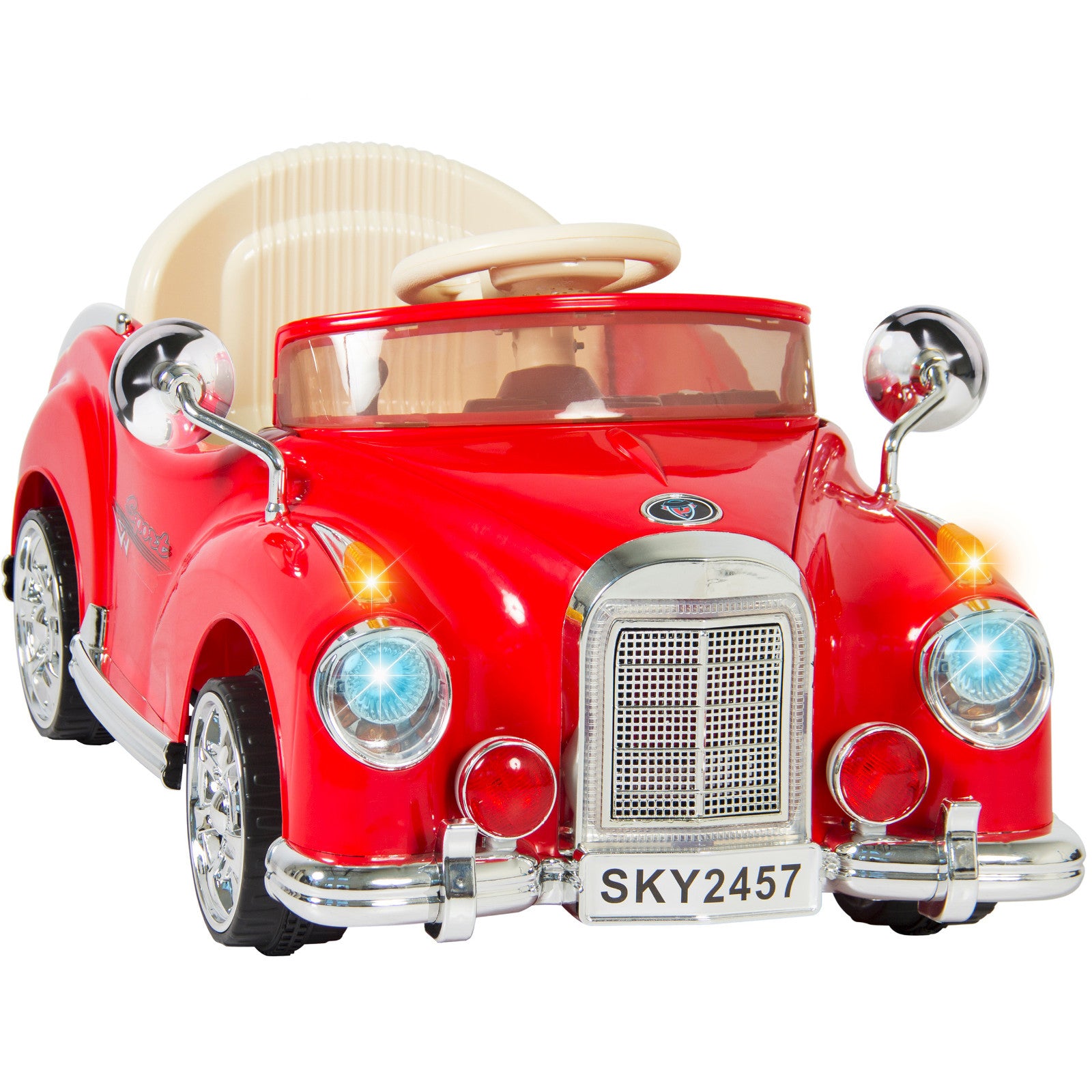 Electric Red Ride-On Classic Car for Kids with Remote Control and Batt