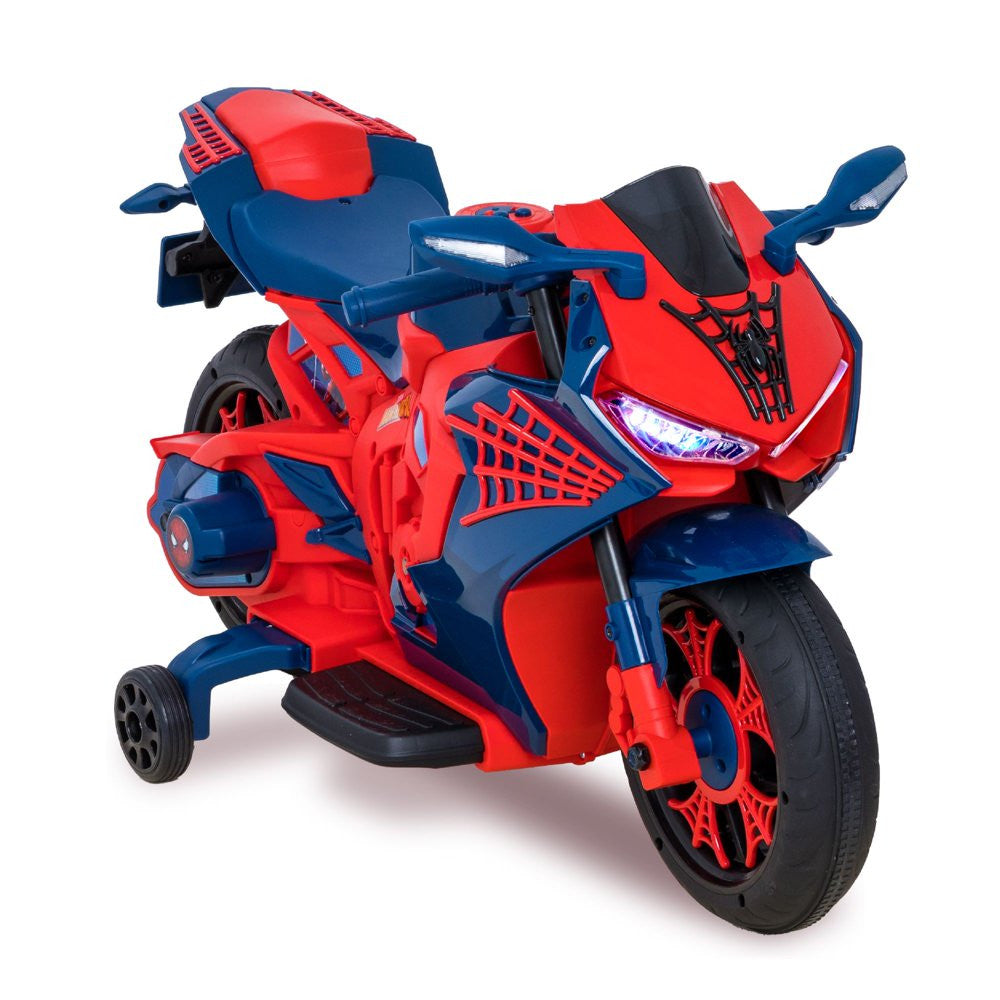 Electric 6V Rechargeable Kids Ride-On Motorcycle with Spiderman Design
