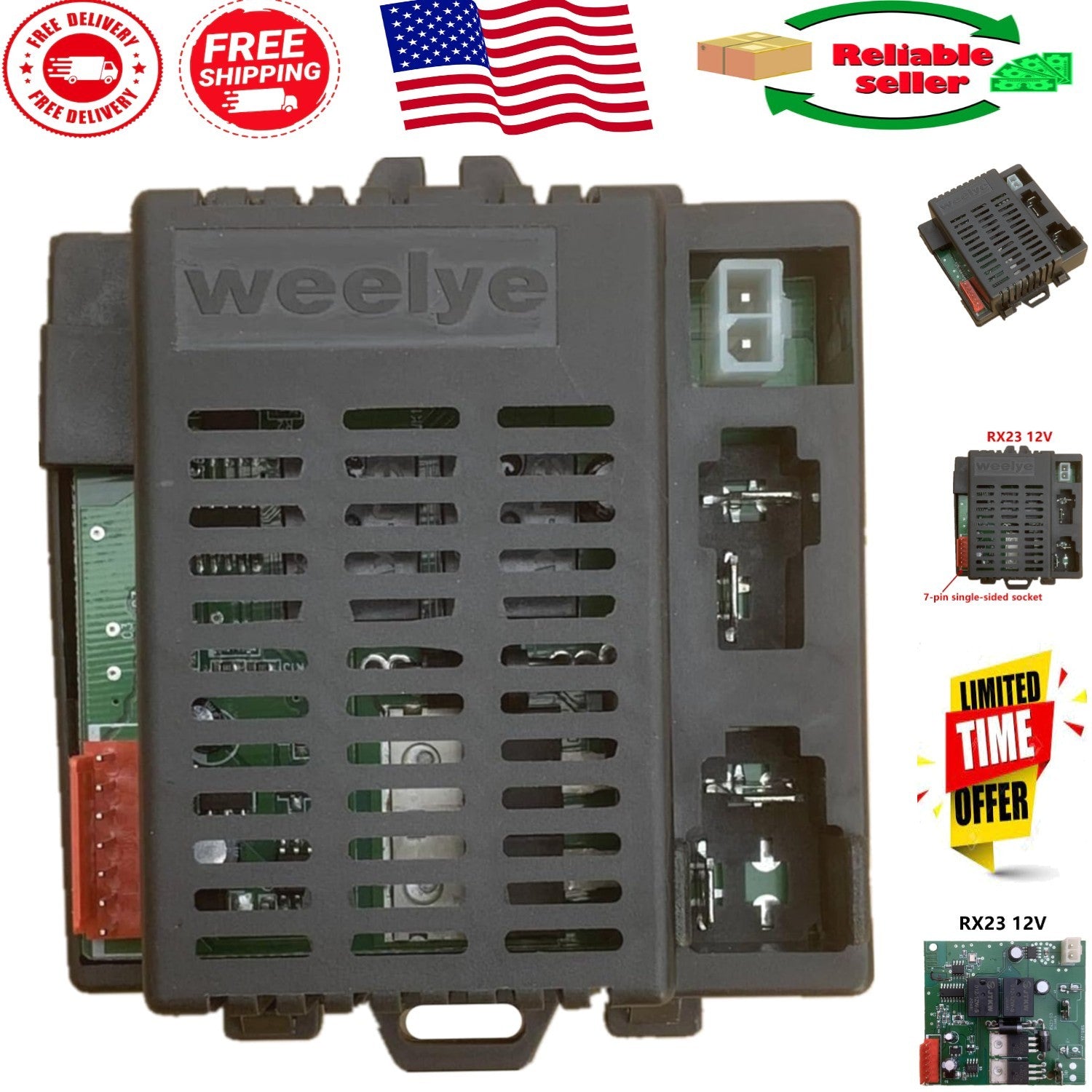 12V Kids Ride-On Car Control Box with 7-Pin Socket Compatibility