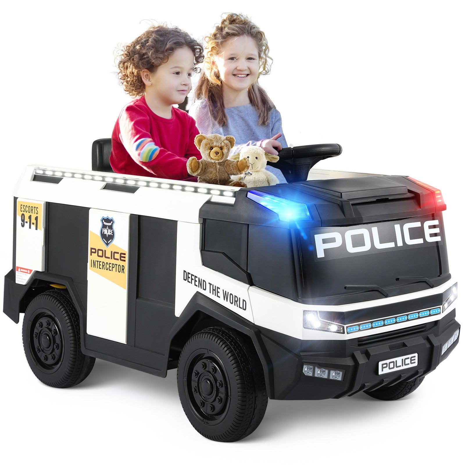 12V Kids Electric Ride-On Police Car with Remote Control Toy Vehicle