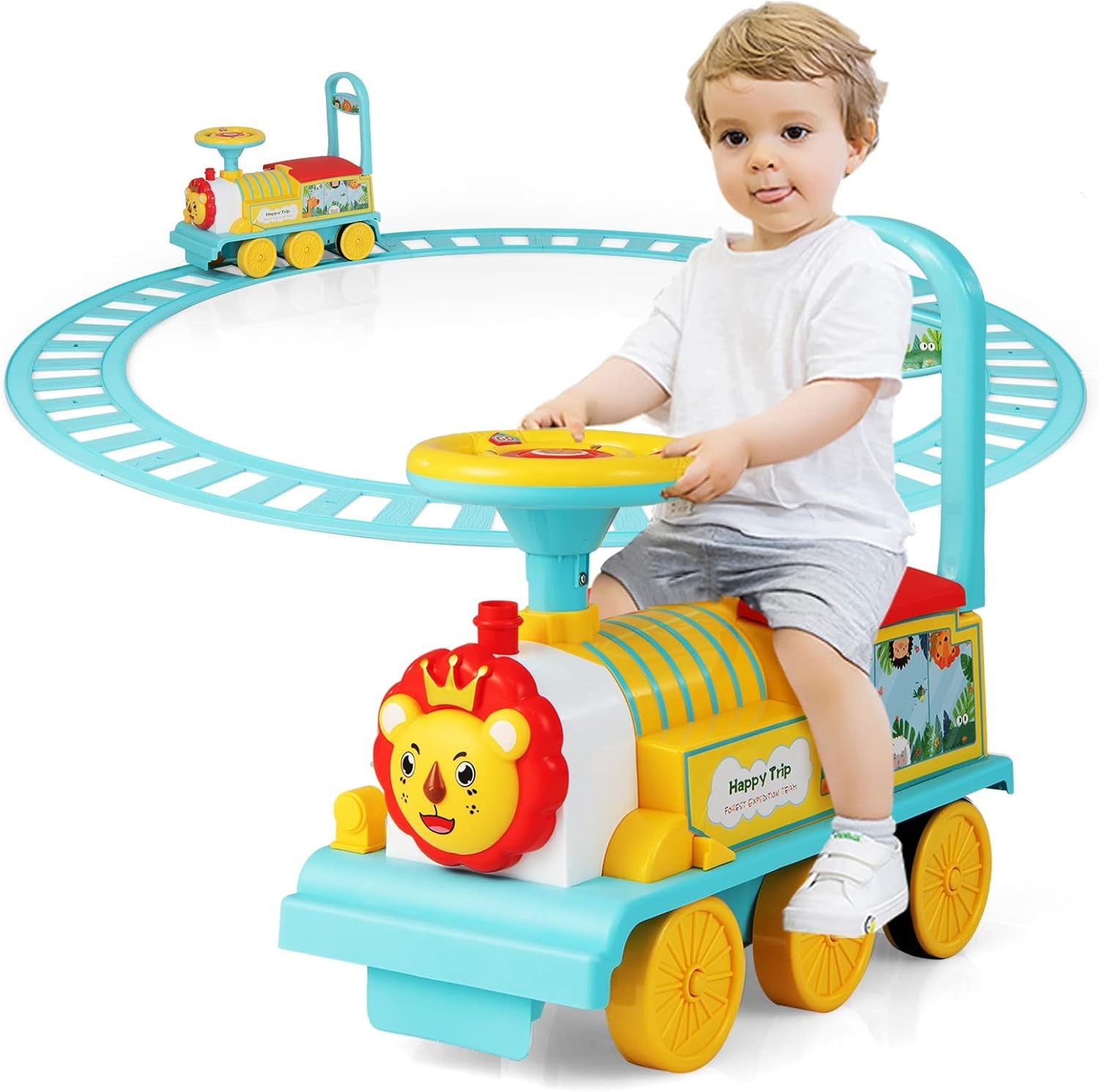 6V Electric Kids Ride-On Train Toy with Track, Lights, Sounds, and Ret
