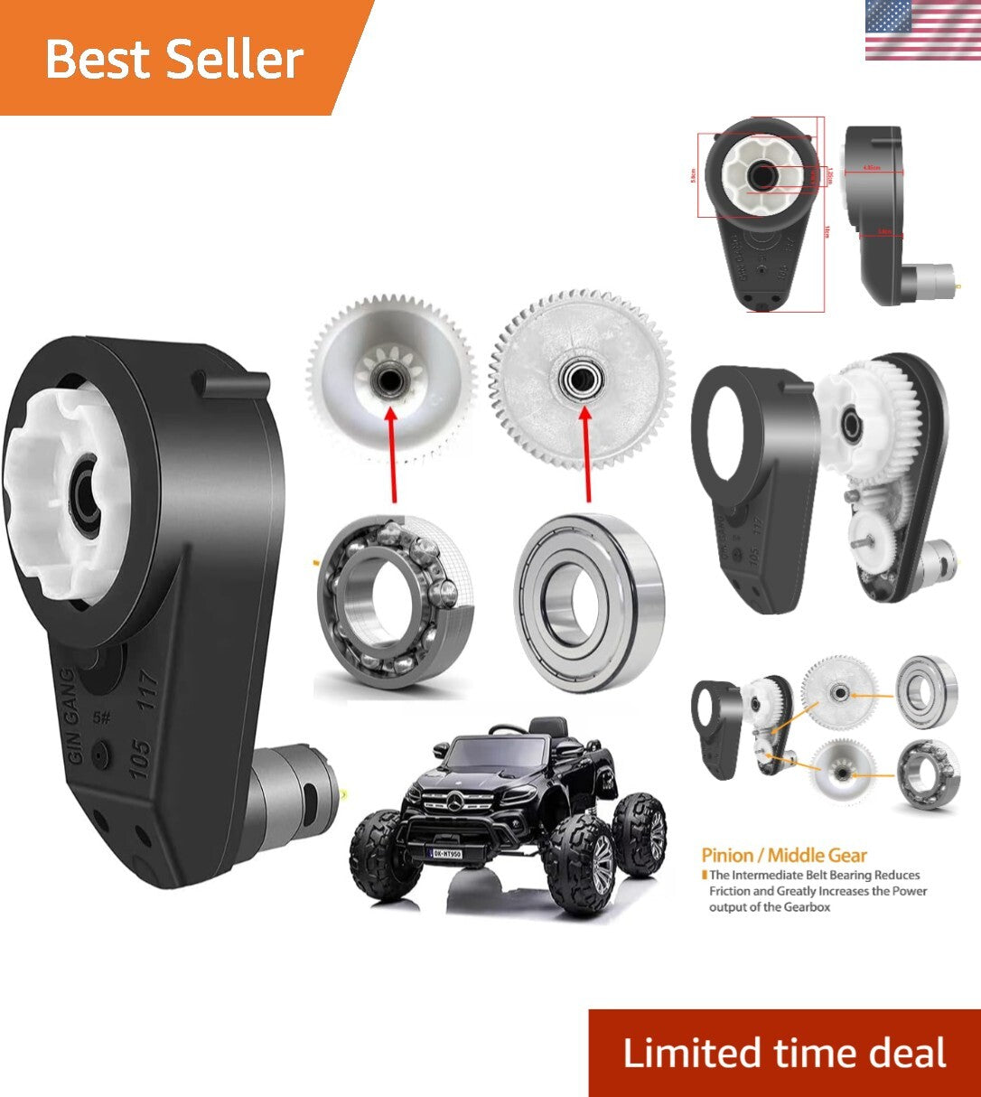 12V Lightweight Gearbox with Cooling Fan for Ride-On Toy Performance