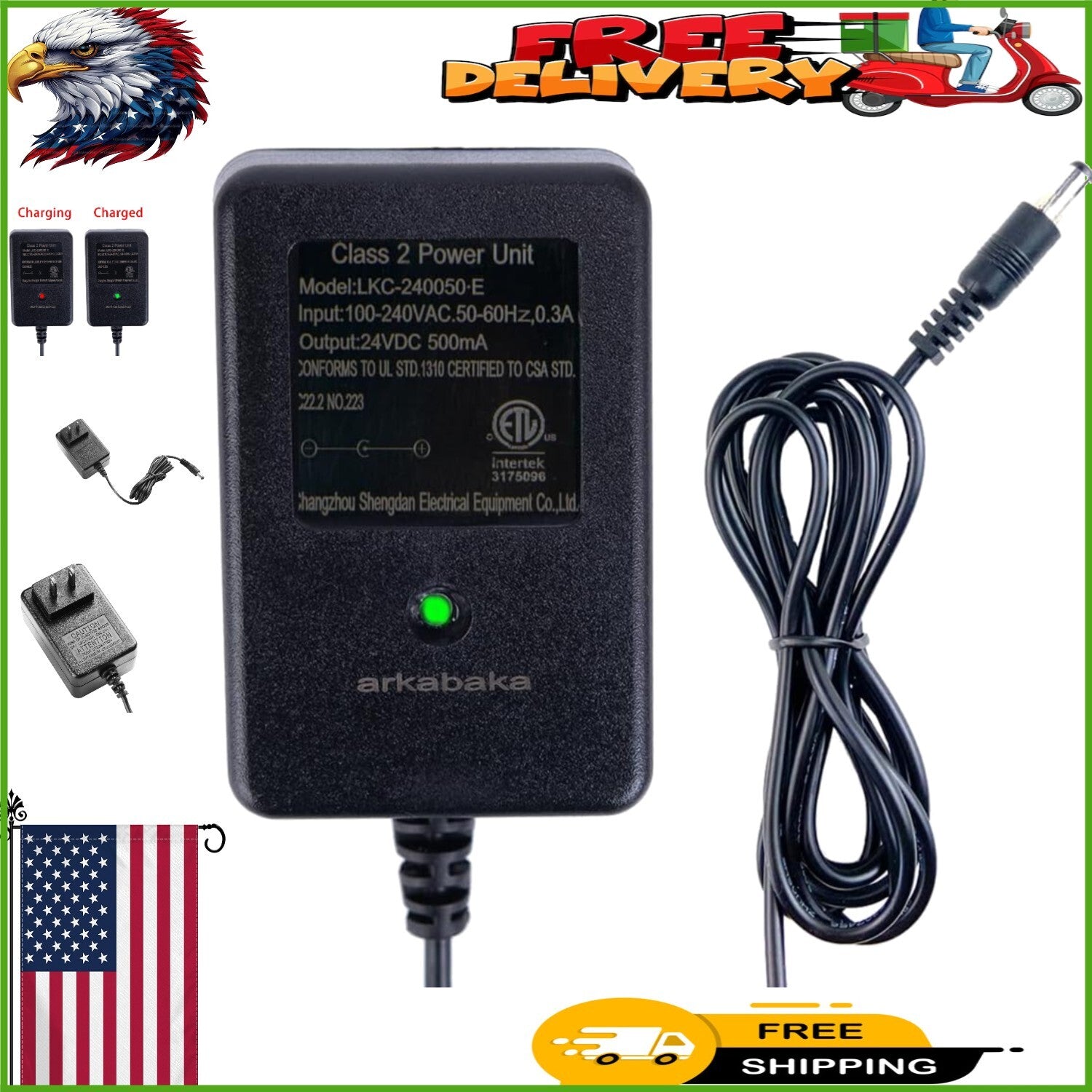 Lightweight 24V Ride-On Toy Charger with Overcurrent Protection and In