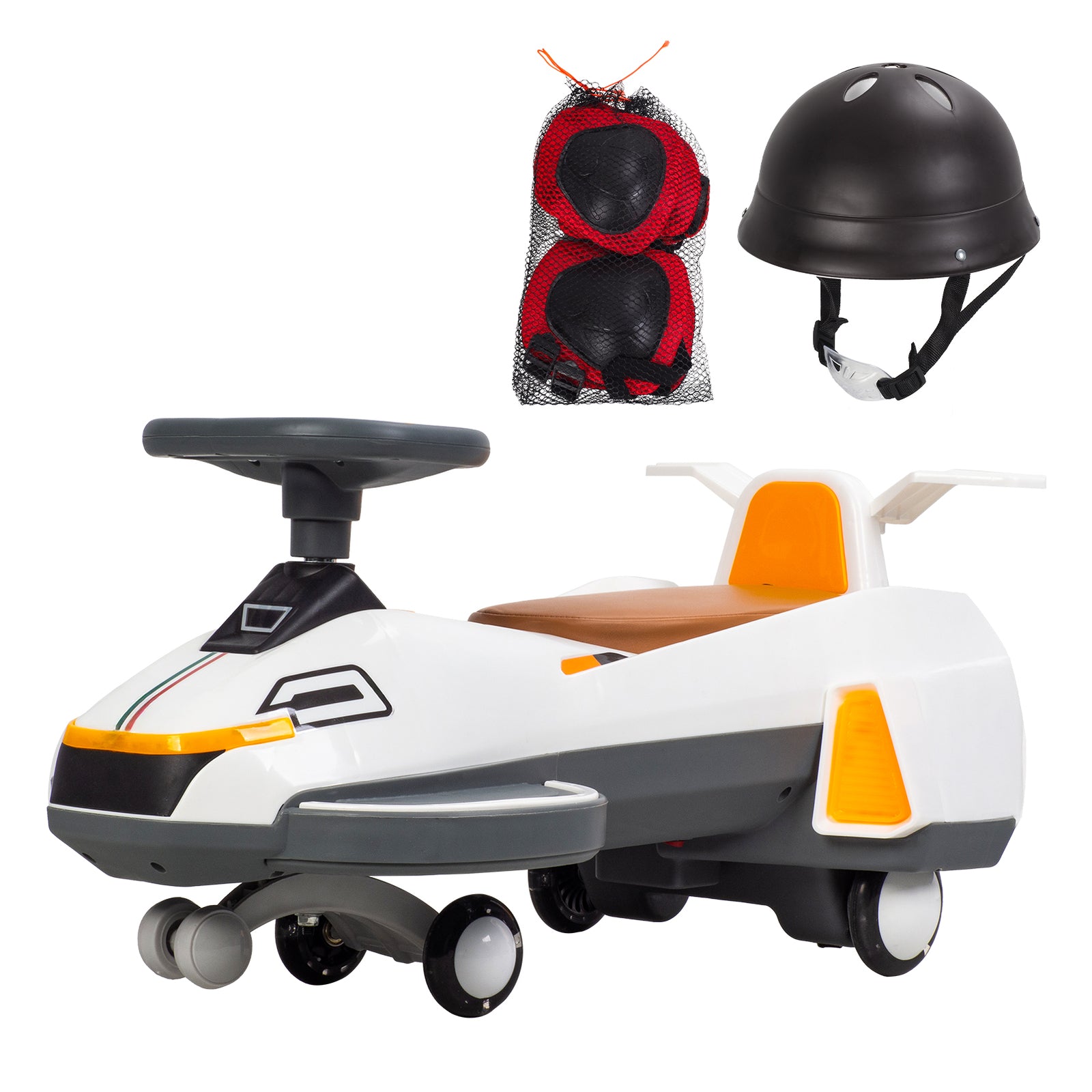 Electric Wiggle Ride-On Car with Swivel Scooter and Twist-Go Swing for