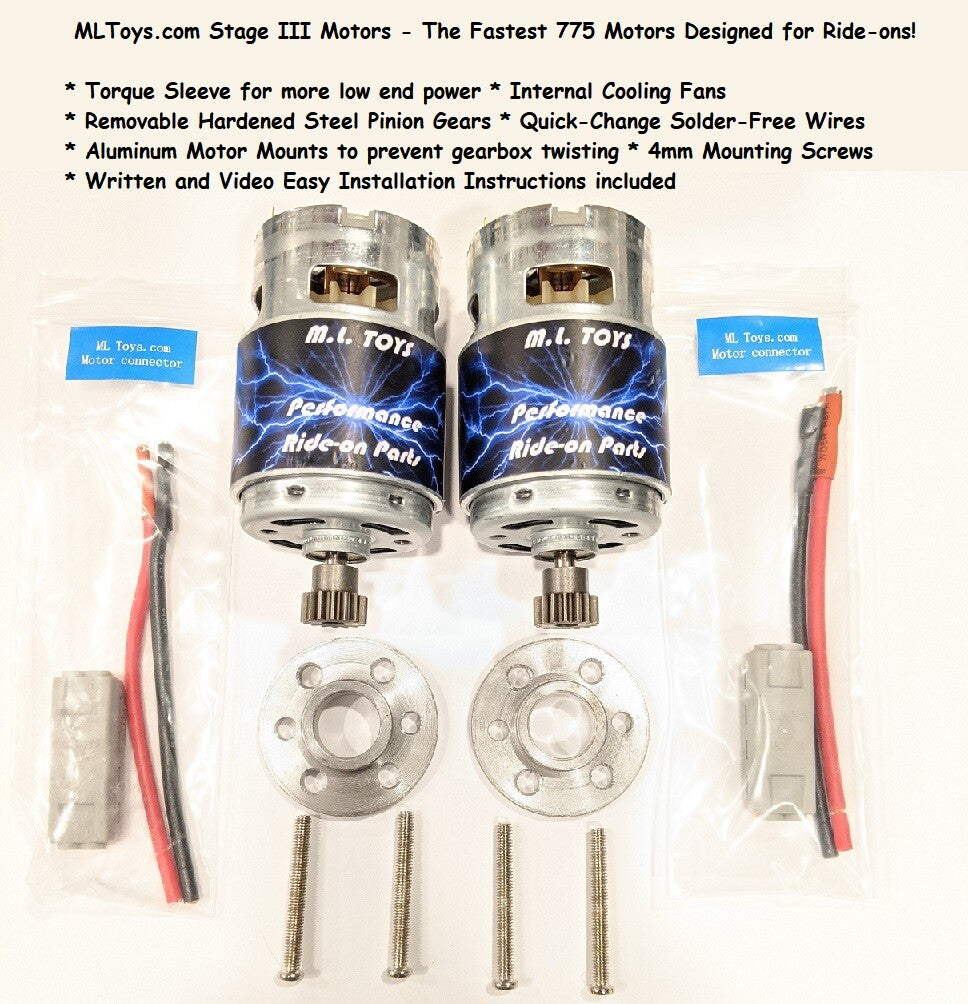 Pair of MLToys 775 Motors for Power Wheels F150 Speed Tuned