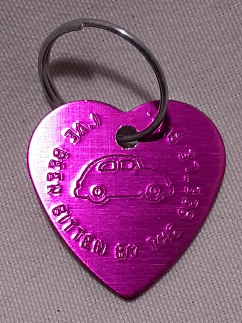 Pink Plated Beetle Bug Key Ring Tag for Keys