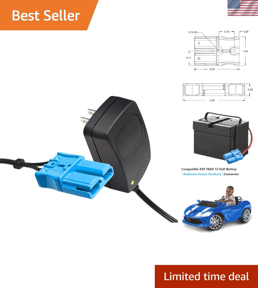 12V Reliable Charger for Kid Trax Dodge Viper and Beetle Ride-On Vehic