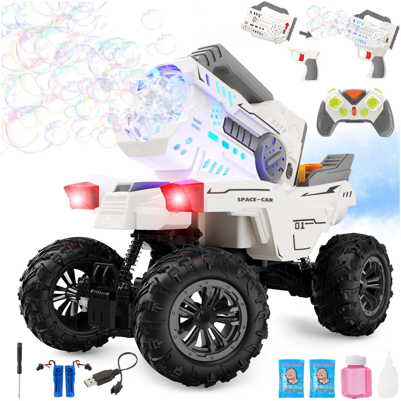 Remote Control RC Car with Built-in Bubble Machine and Blower Toy