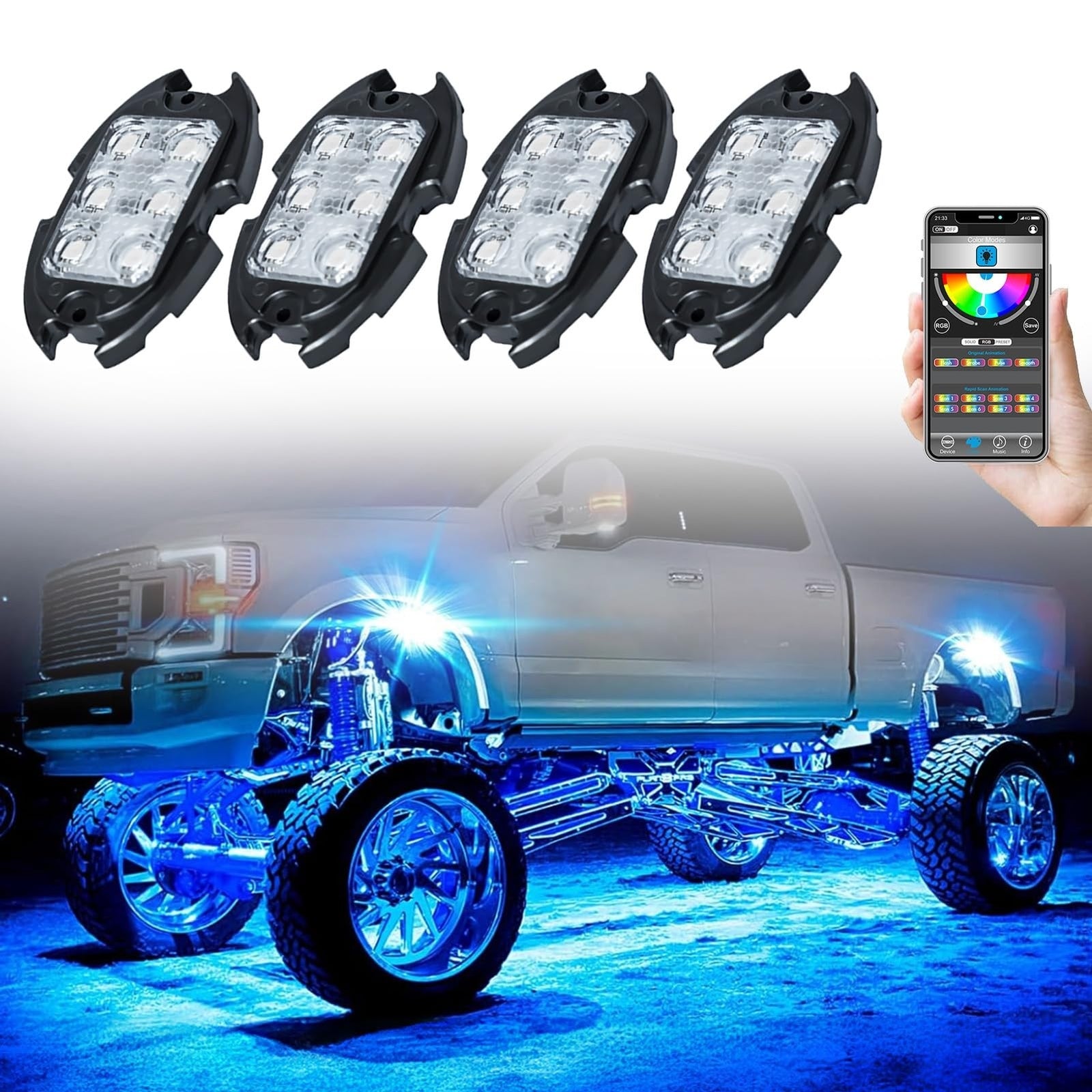 Rock Lights for Trucks Jeep UTV ATV Bright Underglow Exterior Wheel Li