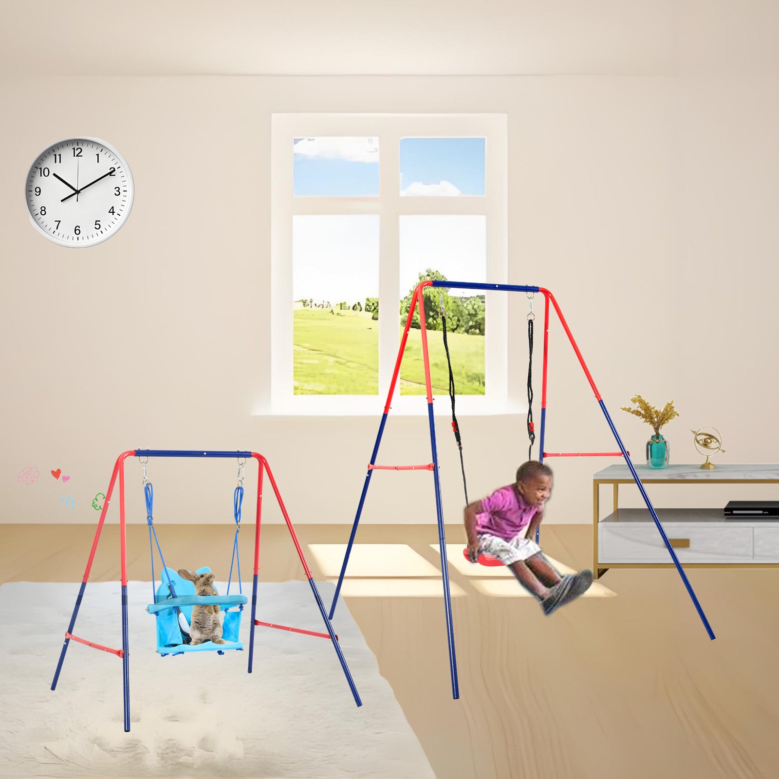 Green and Blue Baby Swing Set 2-in-1 Plastic Safe Mental Development T