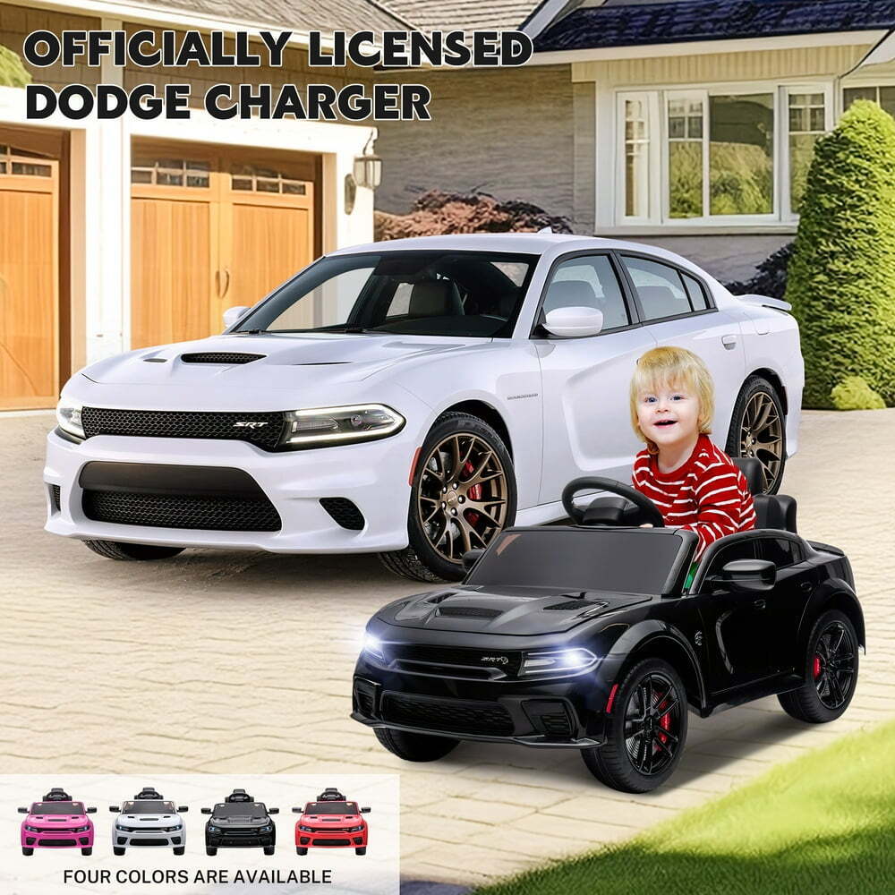 12V Dodge Charger SRT Hellcat Ride-On Toy with Remote Control, MP3, an