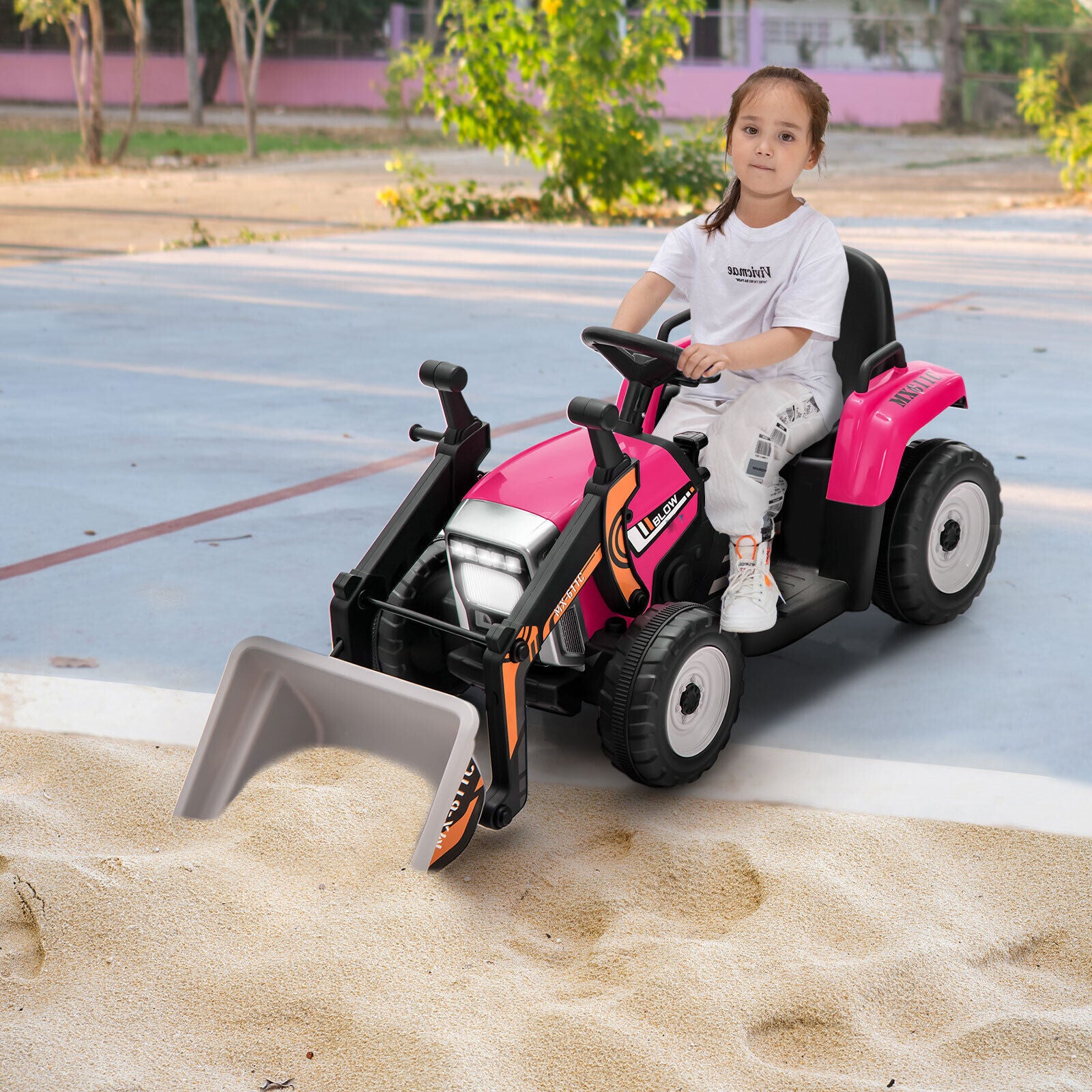 12V Electric Pink Excavator Digger Tractor with RC Control and Digging