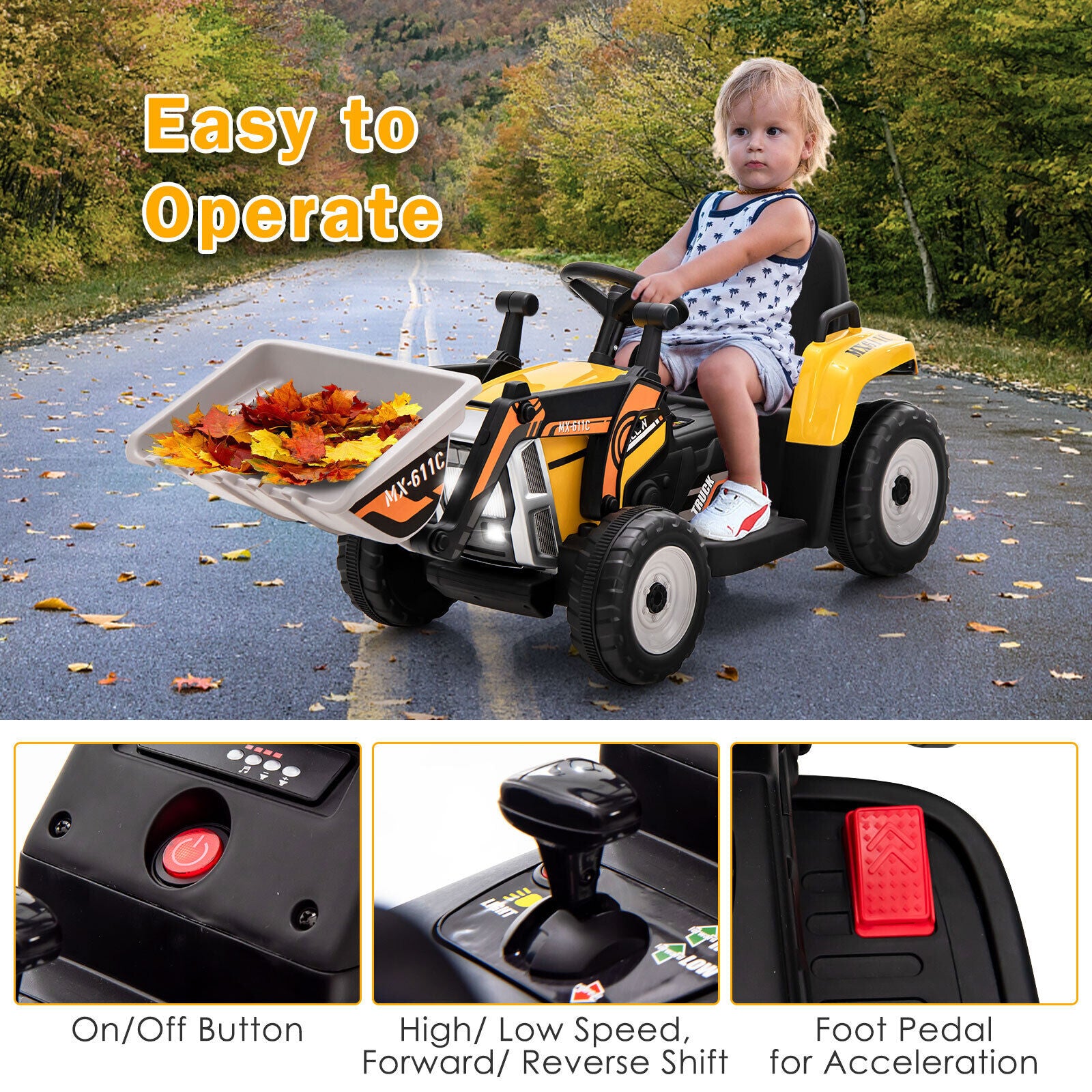 12V Electric Ride-On Excavator Digger Tractor with RC Control and Digg