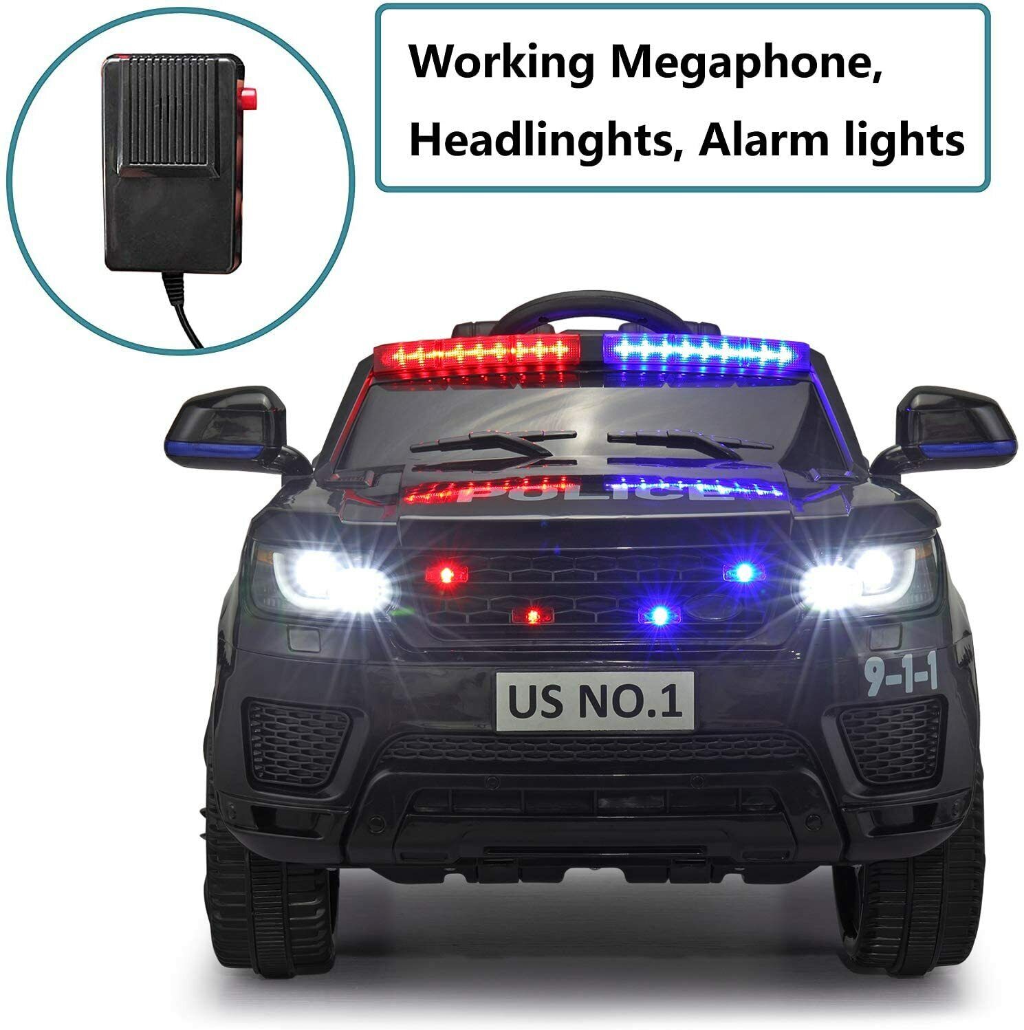 12V Kids Police Car SUV with Remote Control, Sirens, Megaphone, Lights